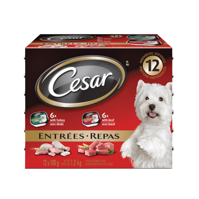 Cesar Entrées Beef & Turkey Flavour Adult Wet Dog Food, 100-g, 12-Pk ...