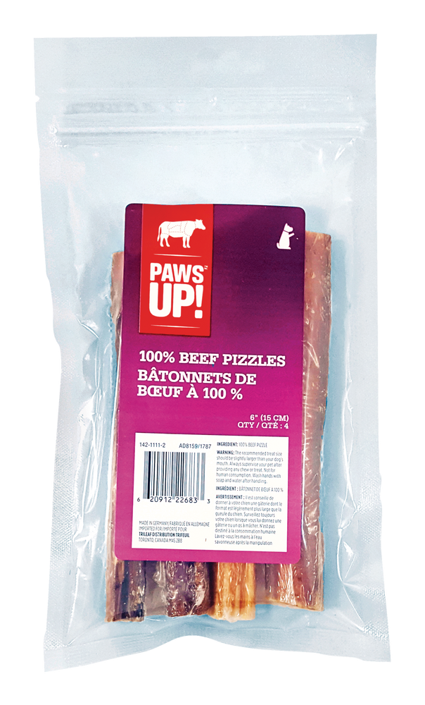PAWS UP! Beef Pizzle Bully Stick Chew Dog Treats, 6-in, 4-Pk, 100-g ...