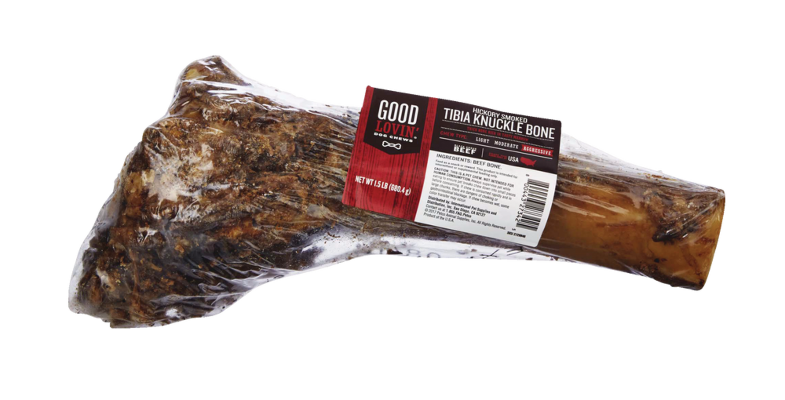 Good Lovin' Hickory Smoked Beef Tibia Knuckle Bone Dog Chew Treat, 680 ...