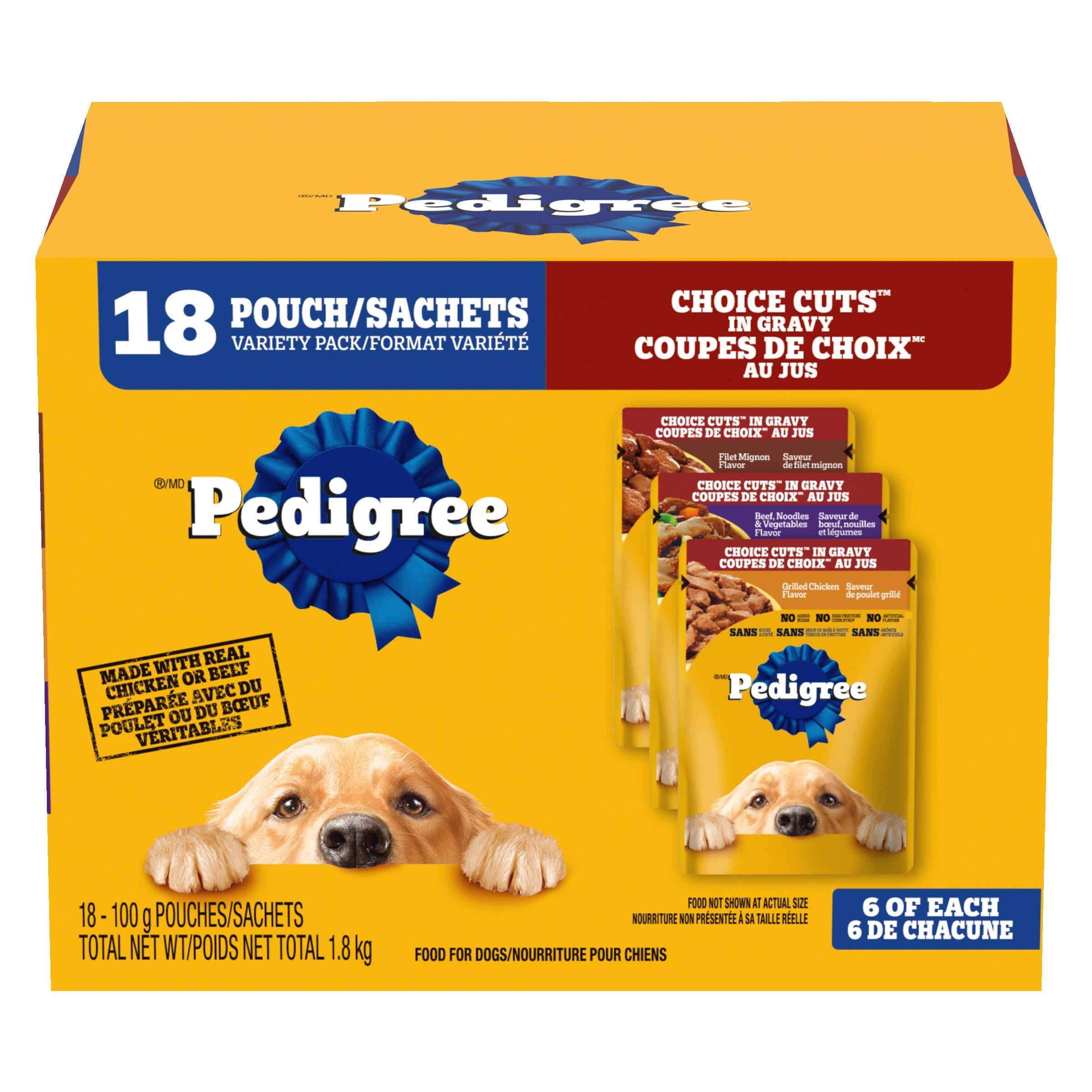 Pedigree Single Meat Wet Dog Food Topper Variety Pack, 100-g, 18-pk ...