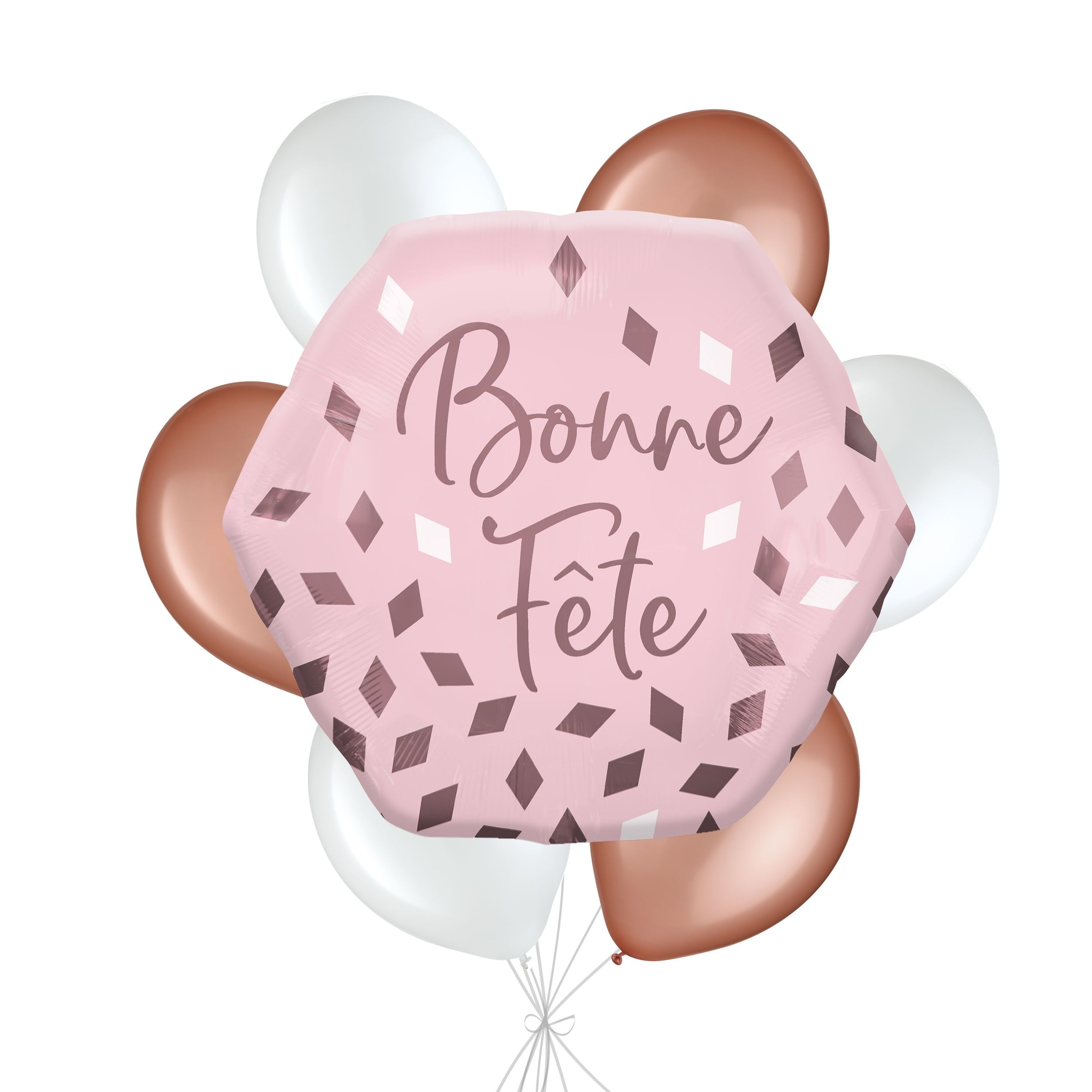 “Bonne Fête” French Happy Birthday Blush Jumbo Balloon Bouquet with Latex Balloons, Rose Gold ...