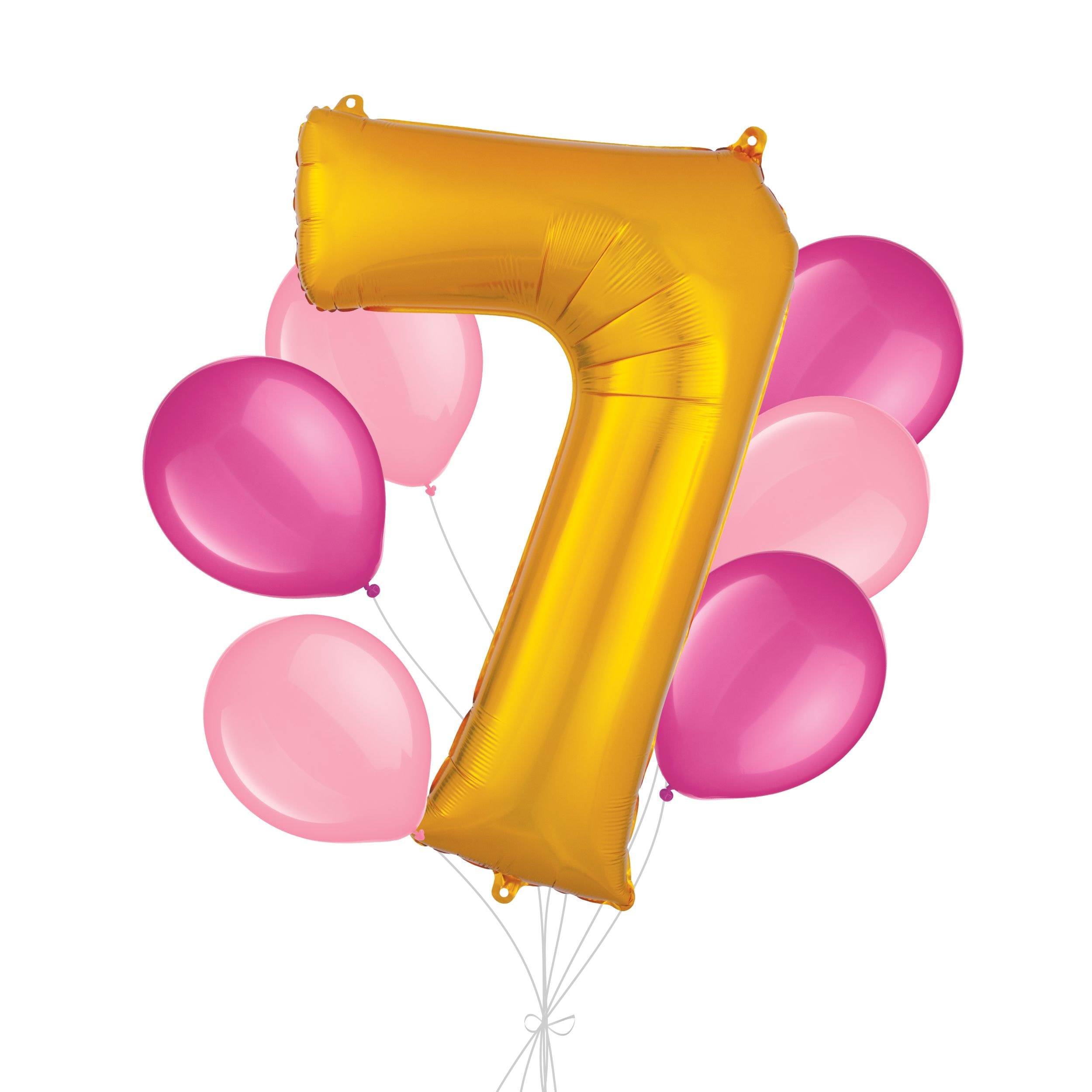 Number "7" Gold Balloon Bouquet with Latex Balloons, Bright Pink/New ...