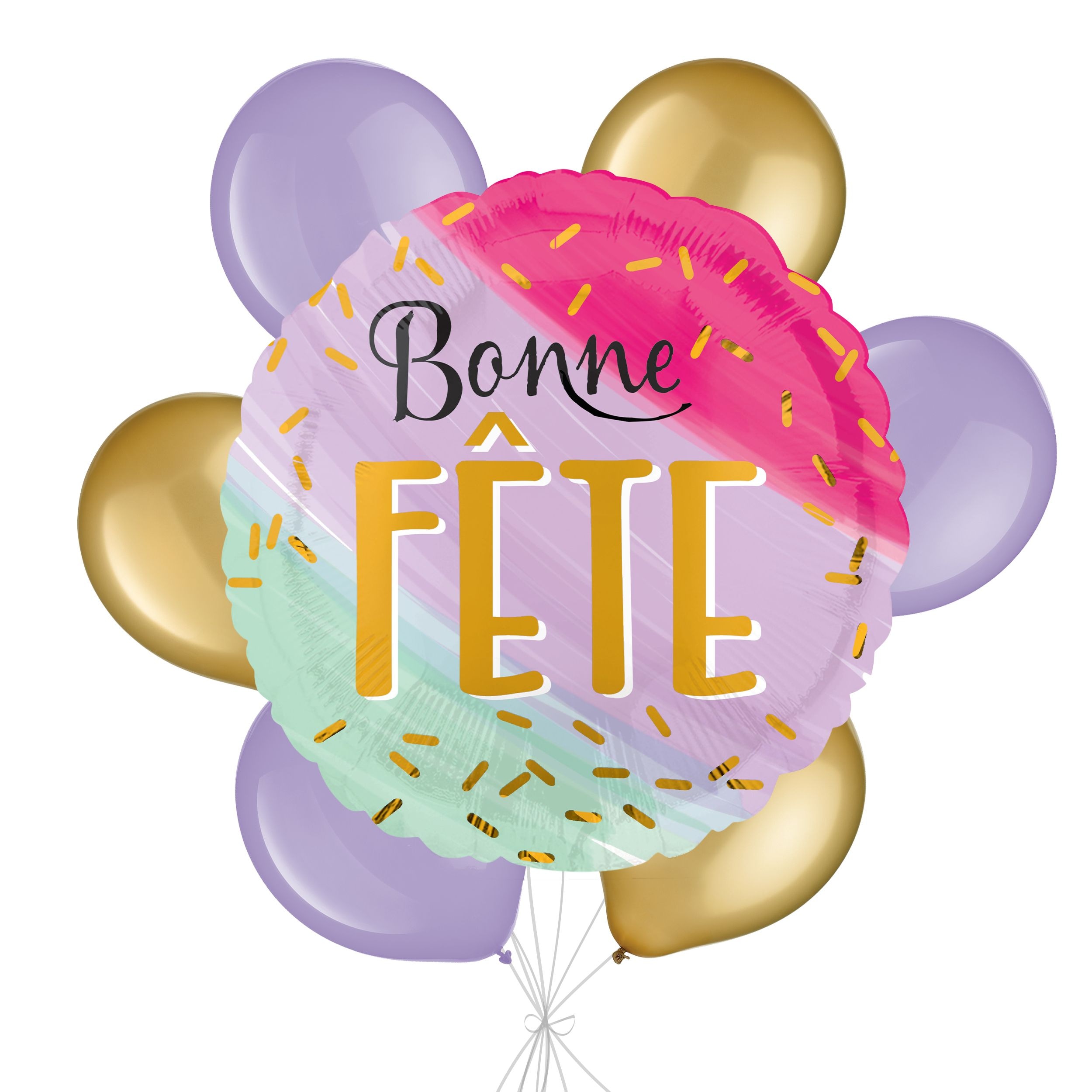 “Bonne Fête” French Happy Birthday Watercolour Jumbo Balloon Bouquet with Pearl Latex Balloons ...