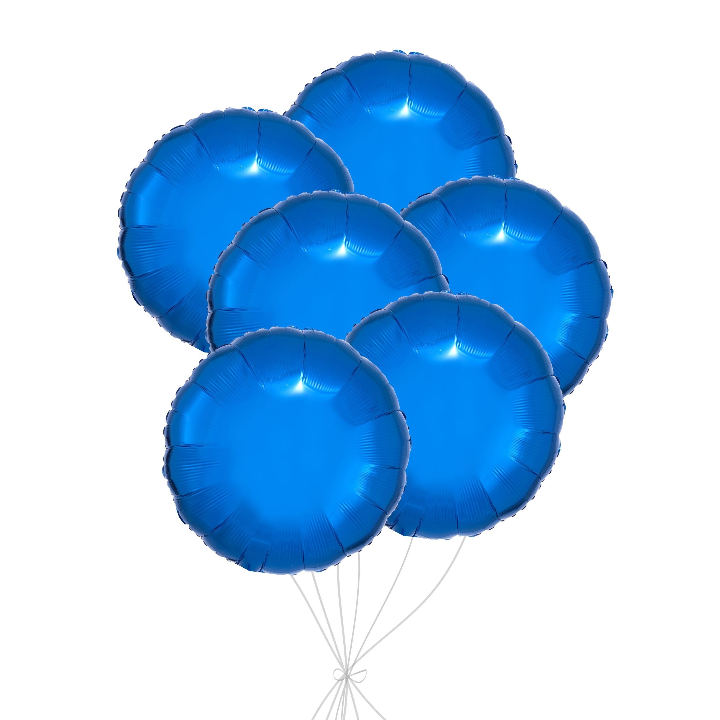 Round Foil Balloon Bouquet, Blue, 6-pk, Helium Inflation & Ribbon ...