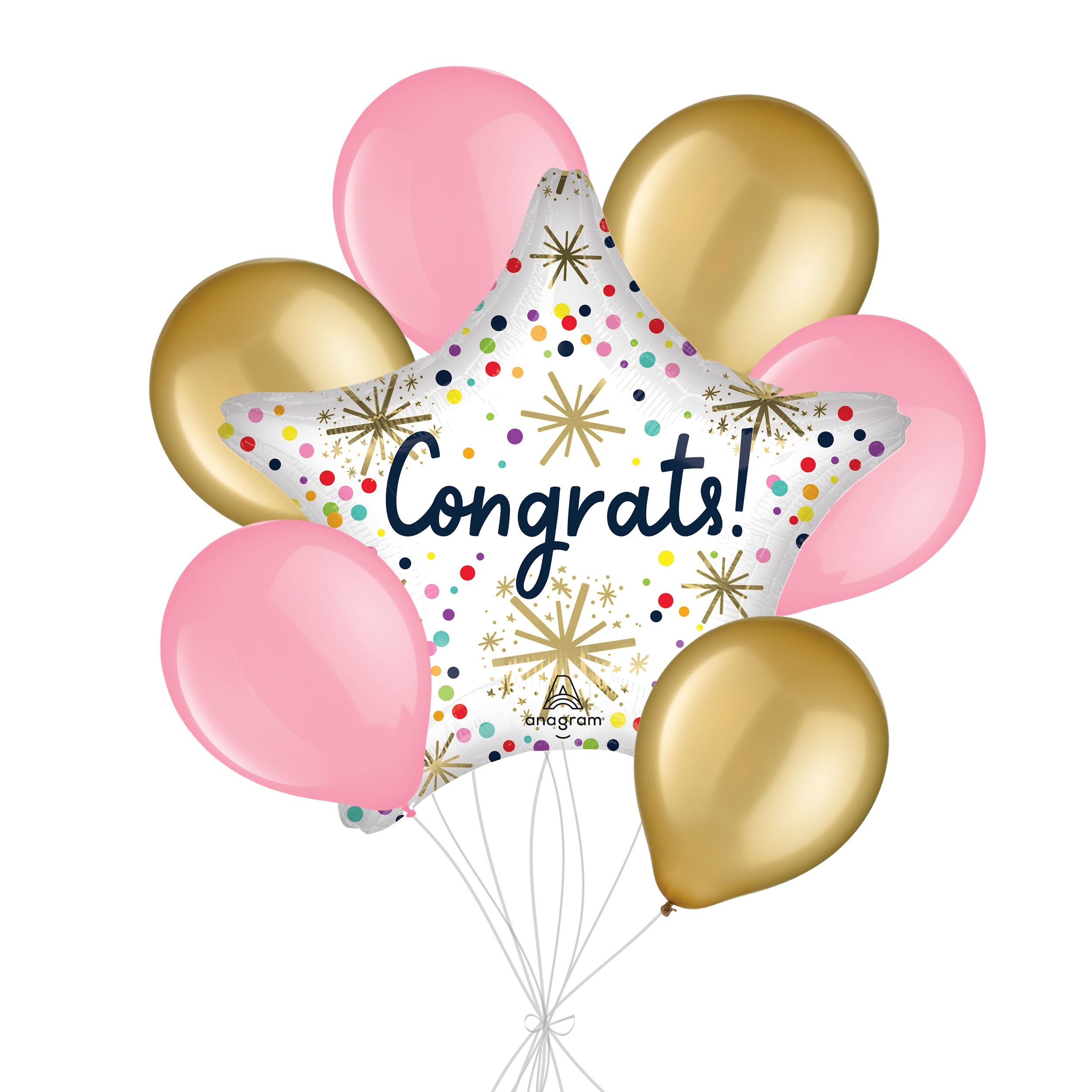 "Congrats" Star Confetti Sprinkle Polka Dot Satin Foil Balloon Bouquet ...