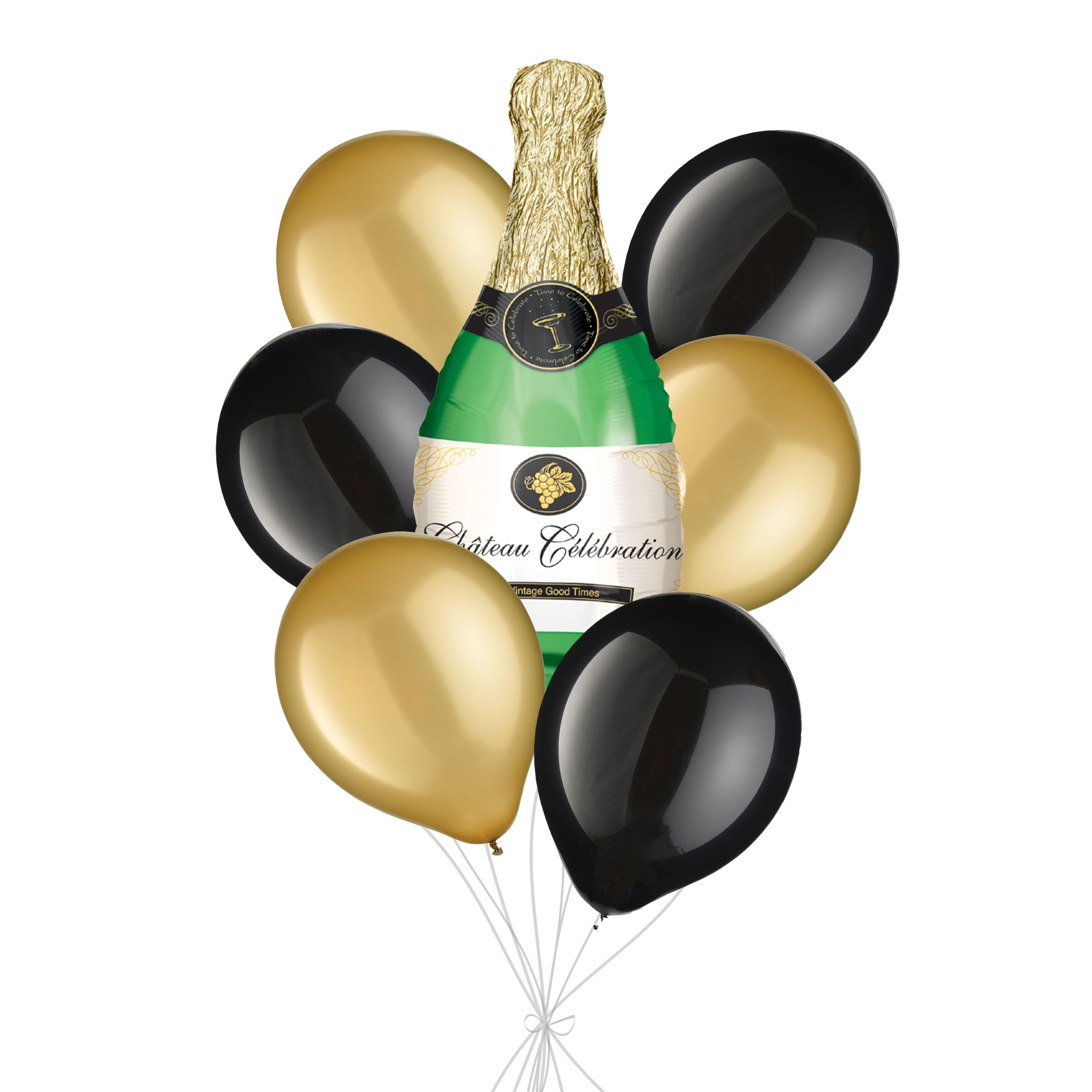 "For Vintage Good Times" Champagne Bottle Supershape Balloon Bouquet ...