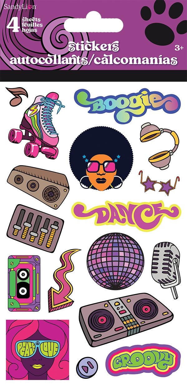 Retro Disco Fever Sticker Variety Pack, Multi-Coloured, 4-Sheet | Party ...
