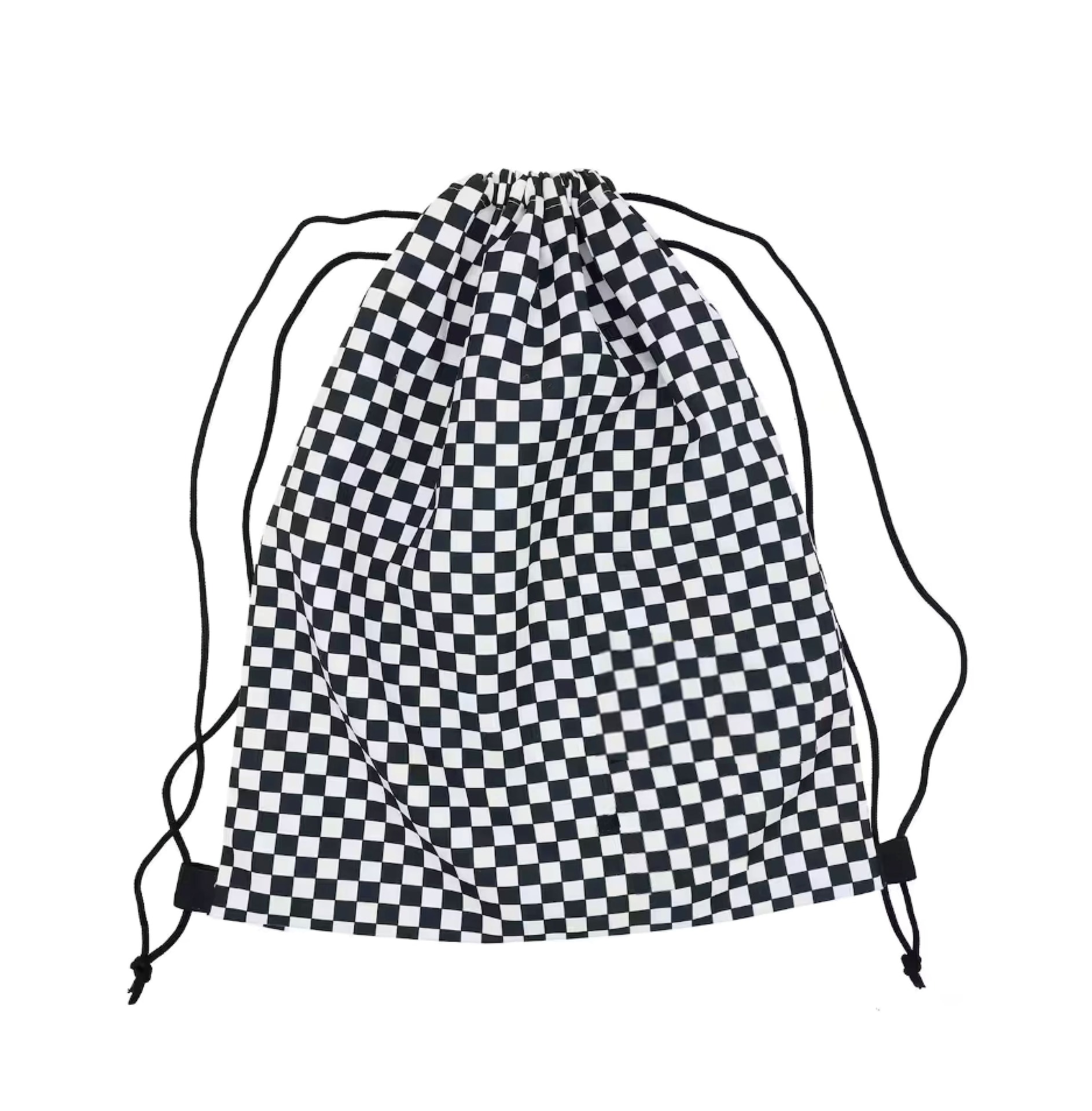 Checked String Backpack Drawstring Bag Wearable Accessory, Black/White ...