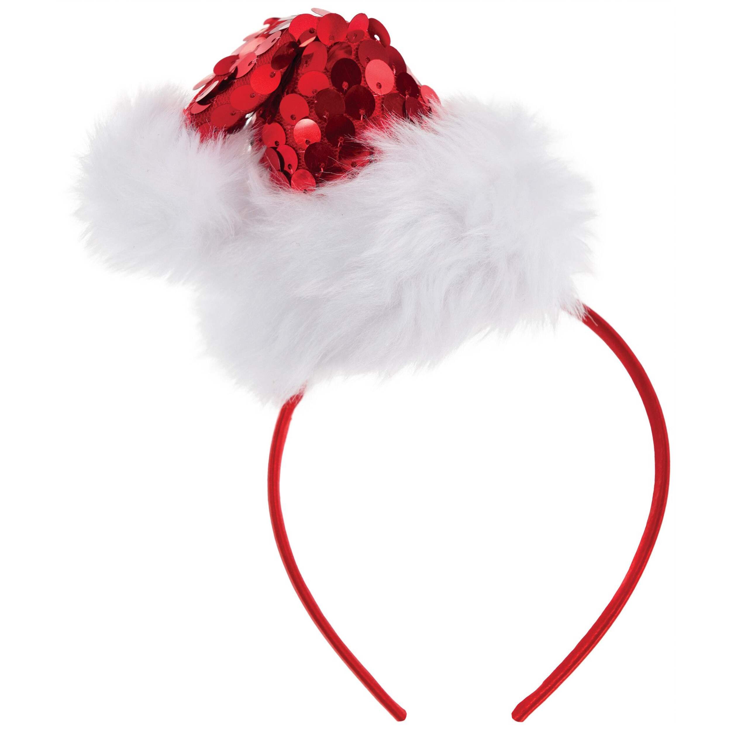 Sequin Santa Headband, Polyester, Red & White, for Christmas | Party City