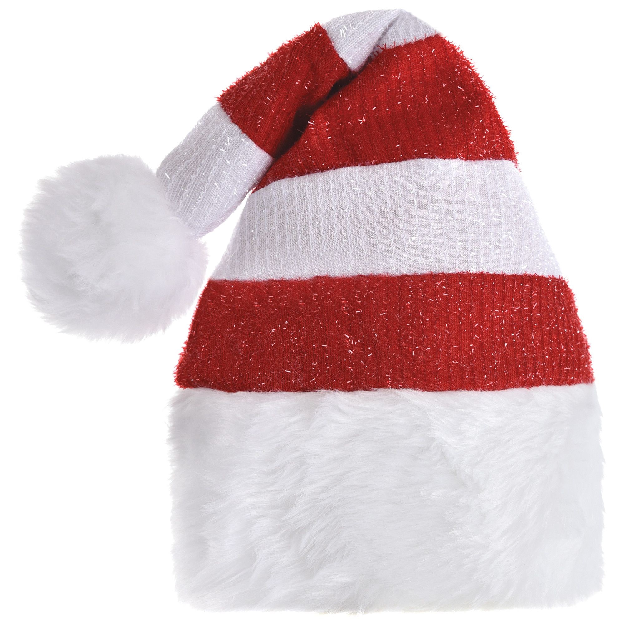 Red & White Candy Plush Santa Hat, Polyester, One Size, for Christmas ...