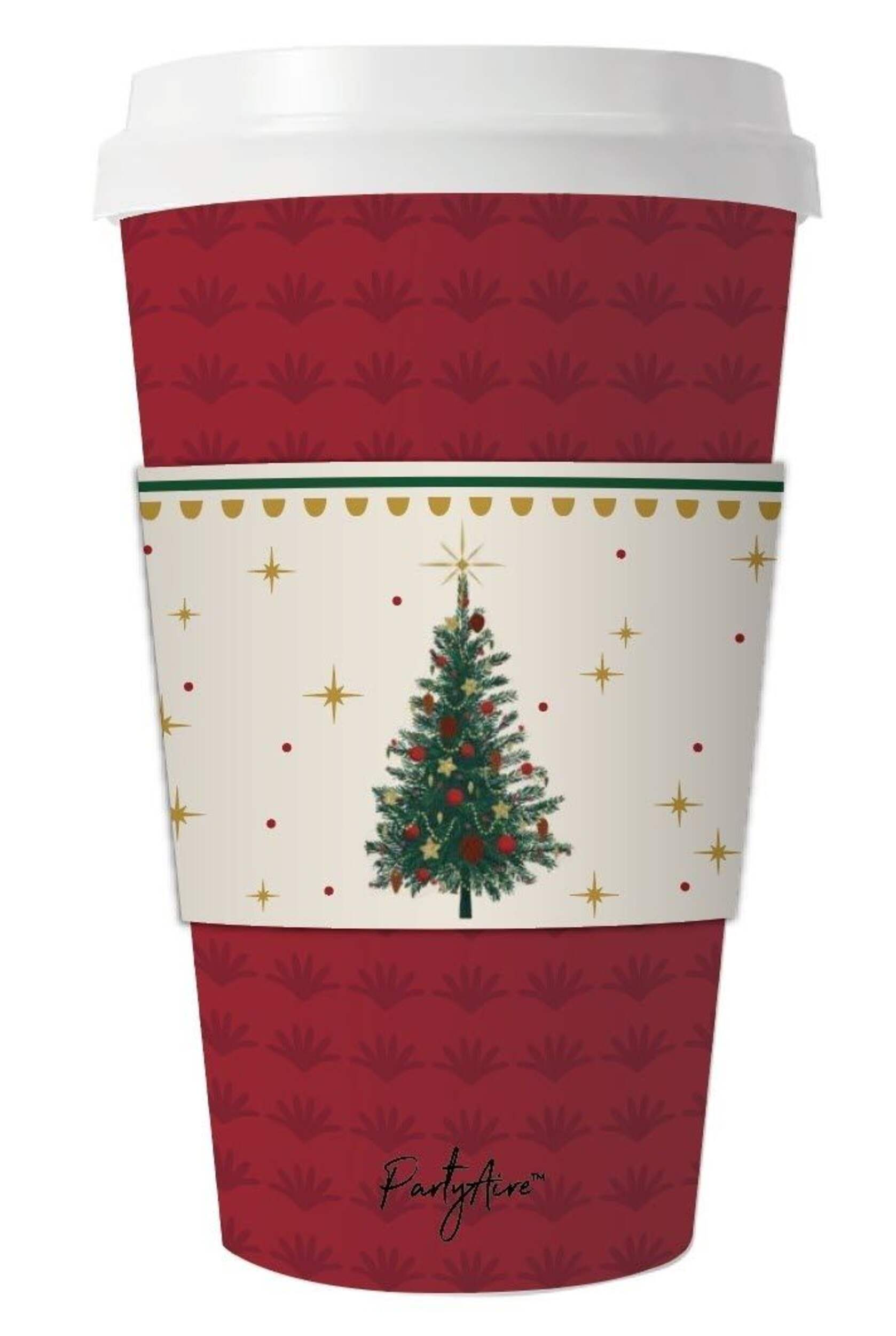 Christmas Tree Paper Disposable Travel Cups with Lid & Sleeve, Multi-Coloured, 12-oz, 10-pk, for ...