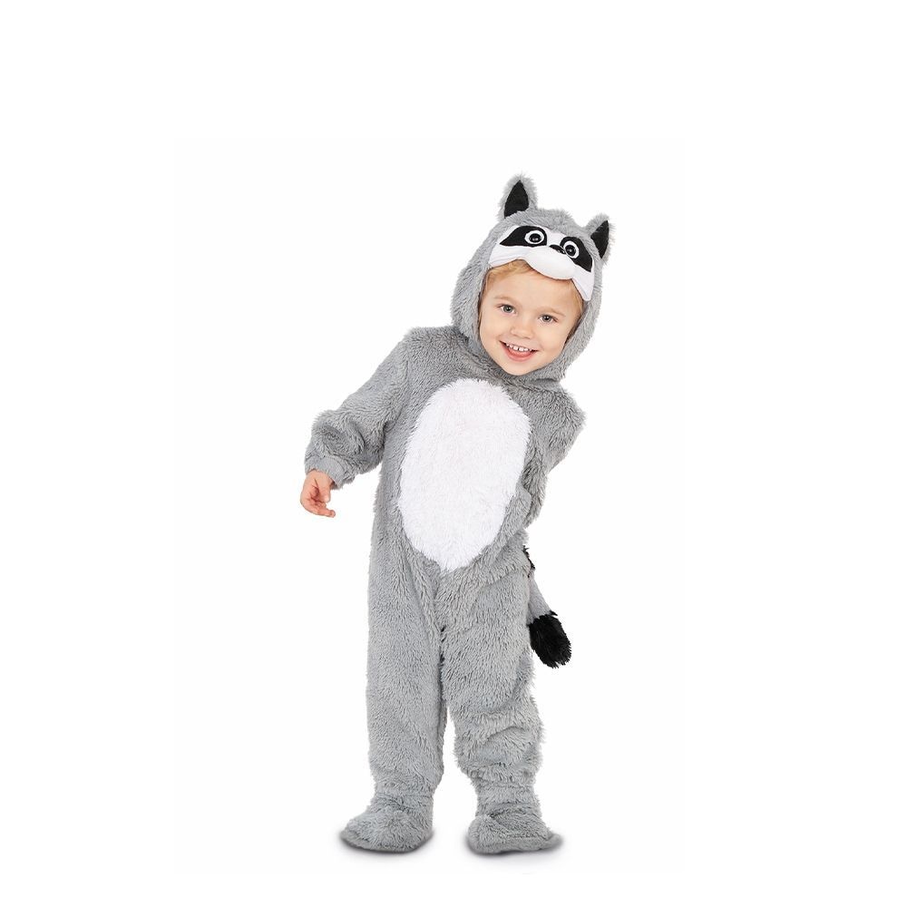 Costume d'Halloween de raton laveur avec queue et bottines, gris ...