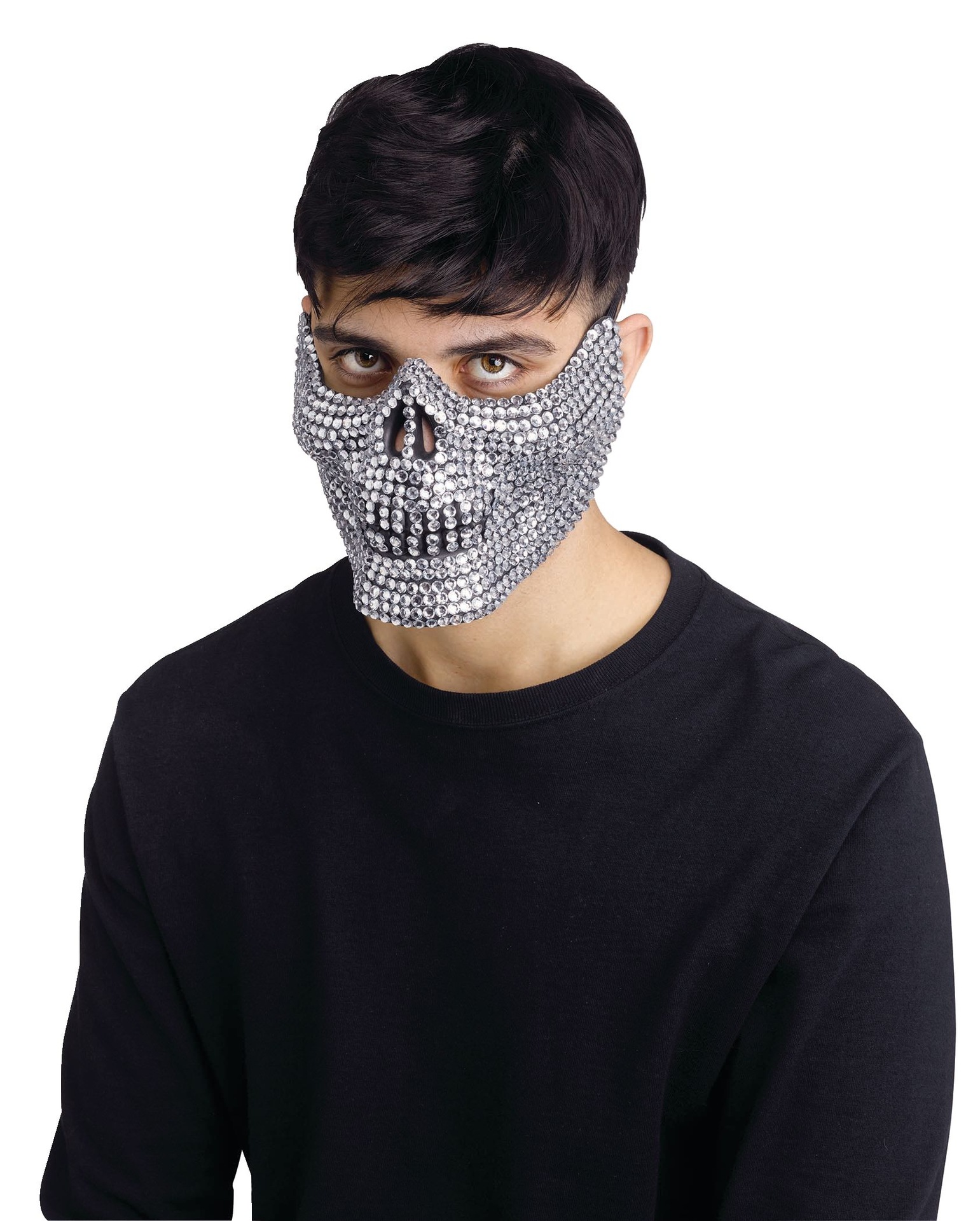 Silver Stone Bling Skull Jaw Mask | Party City