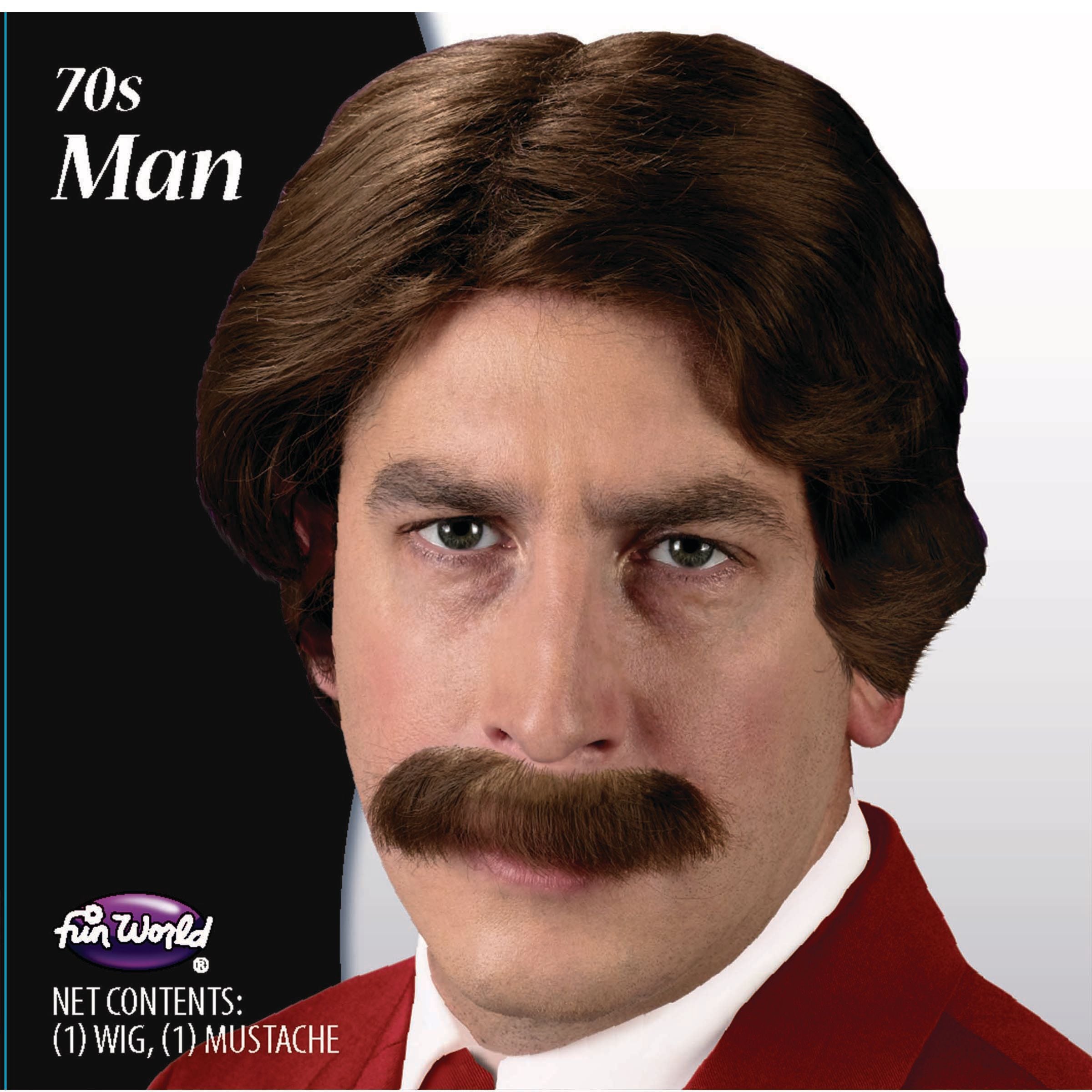 News Anchor Faux Wig & Moustache Set for Halloween, Brown, One Size ...