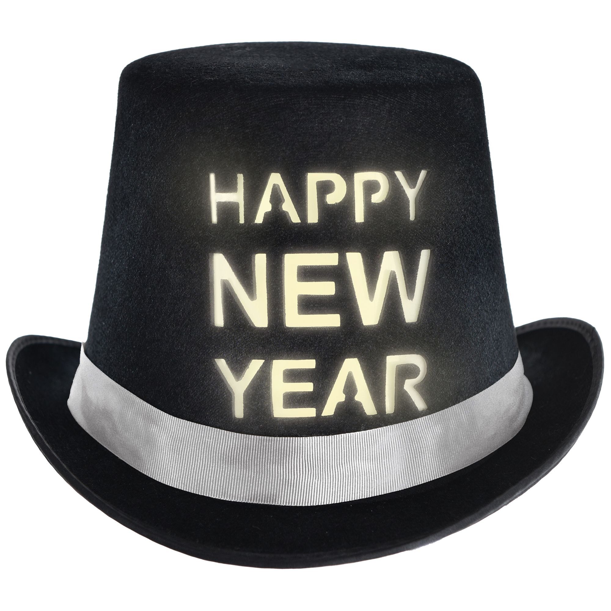 "Happy New Year" Light-Up Top Hat, Black/Silver/Gold, One Size ...