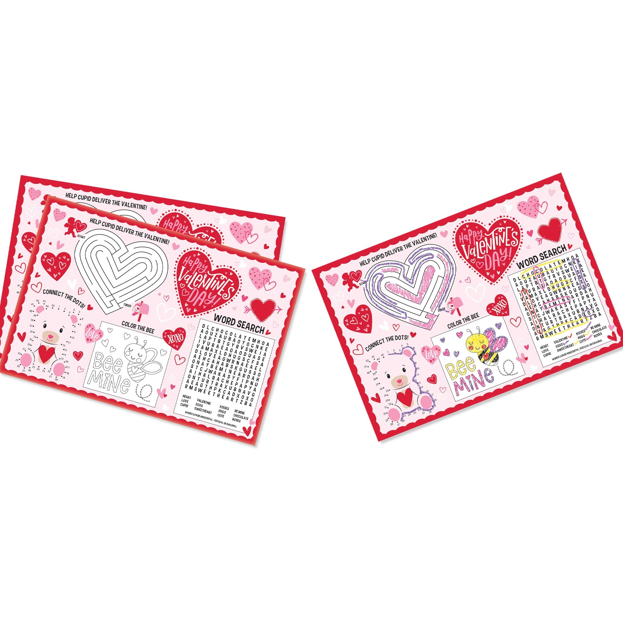 Valentine's Day Kids' Activity Placemats for Valentine's/Anniversary ...
