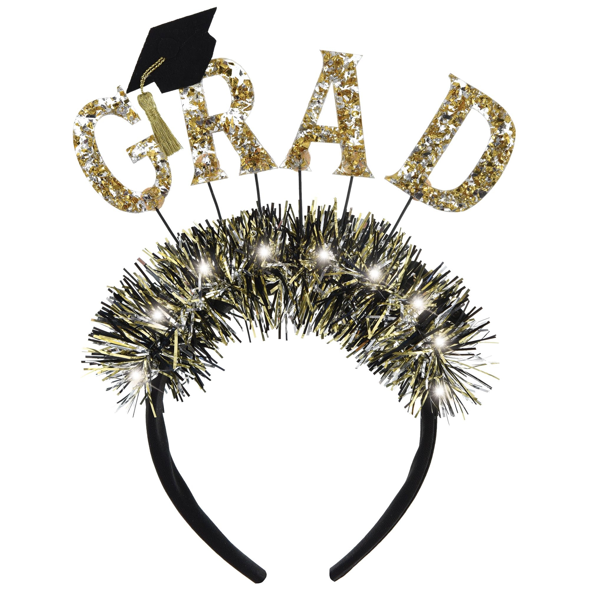 Graduation "Grad" Light Up Headband, Black/Silver/Gold | Party City