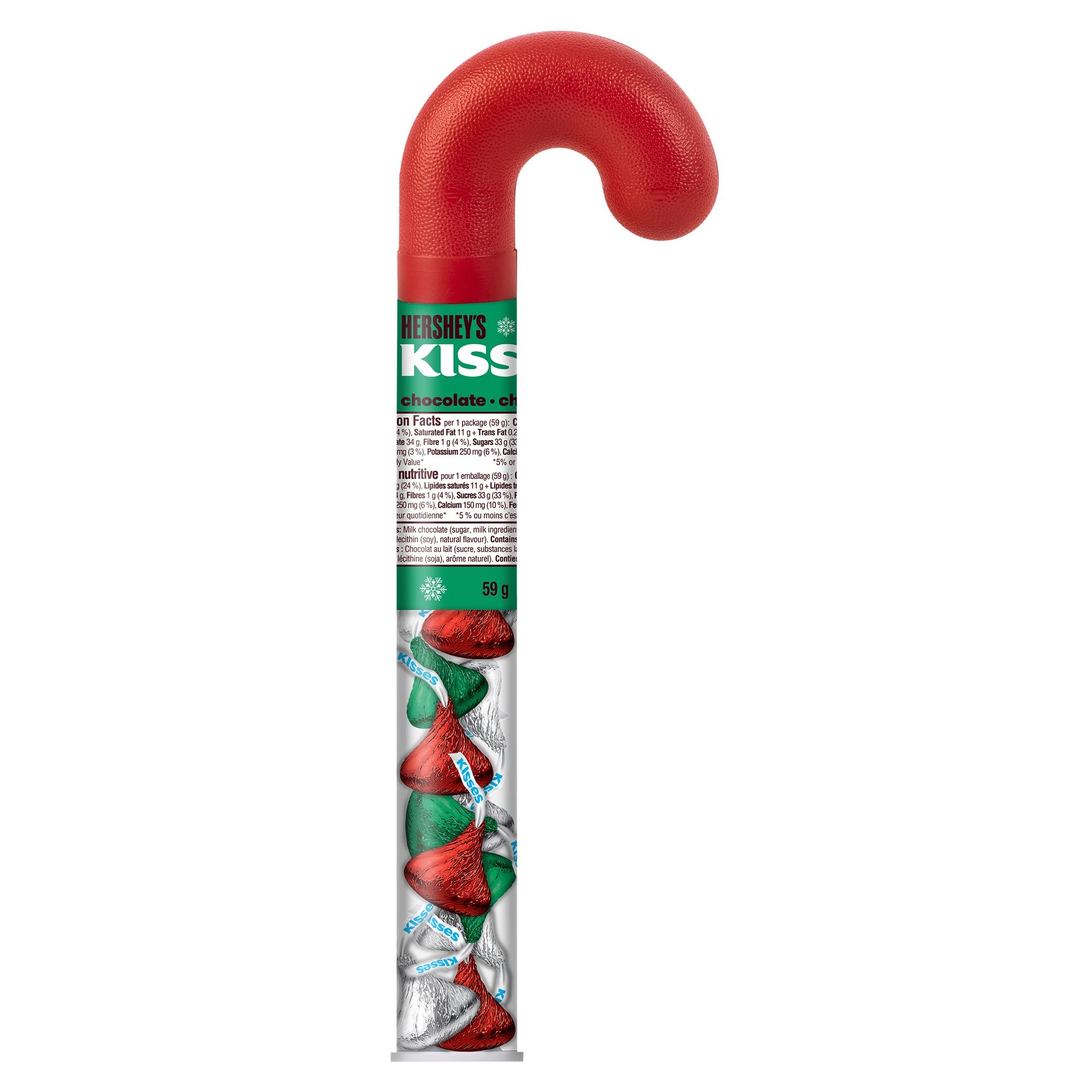 Hershey's Kisses Holiday Milk Chocolate Filled Candy Cane, 59-g | Party ...