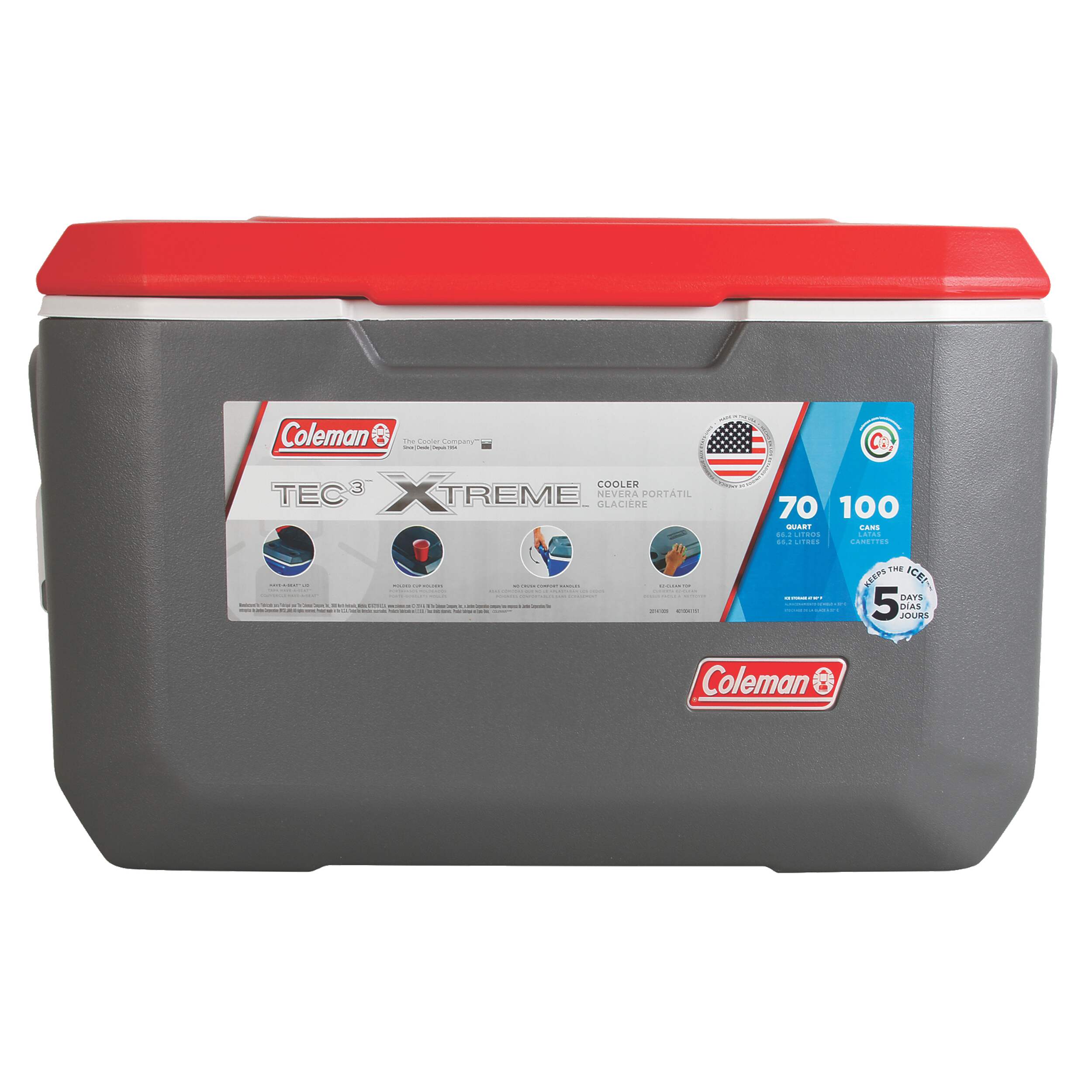 Coleman Xtreme 70-Quart 5-Day Hard Cooler, Grey and Red, 66-L | Canadian Tire