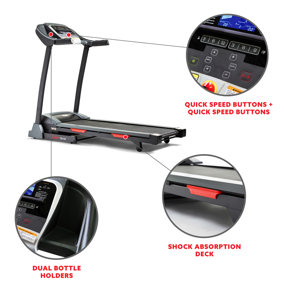Sunny Health & Fitness TM100 Auto-Incline Folding Treadmill, Bluetooth ...