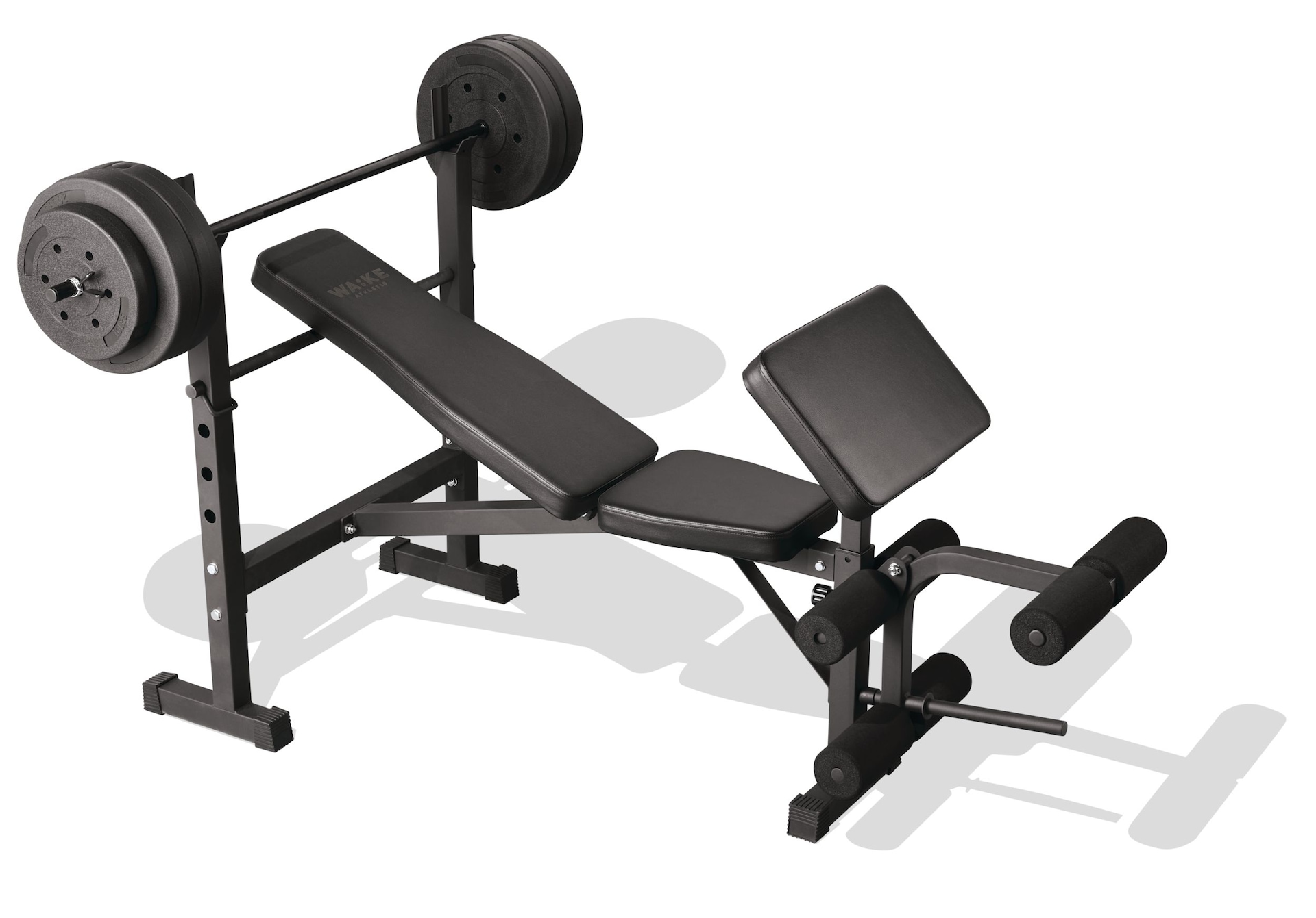 WA:KE Athletic Adjustable Bench with Barbell and 100lb Weight Plate Set ...