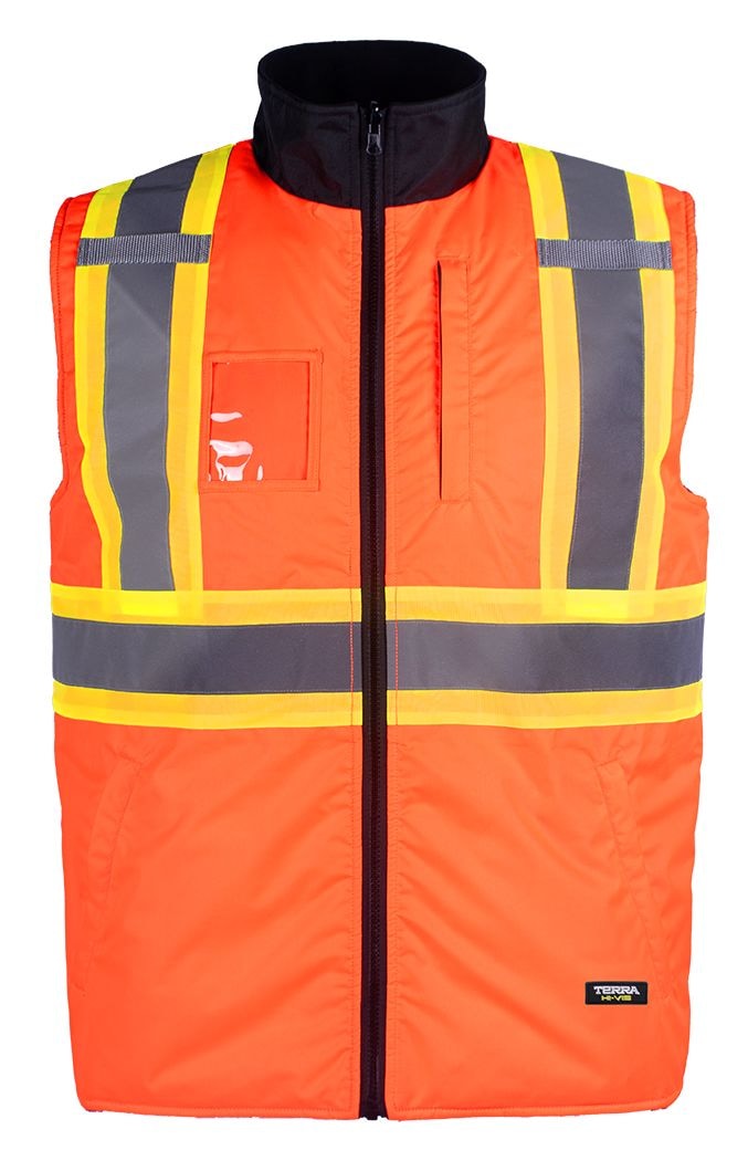 Terra Hi-Vis Reversible Winter Lined Safety Work Vest with Reflective ...