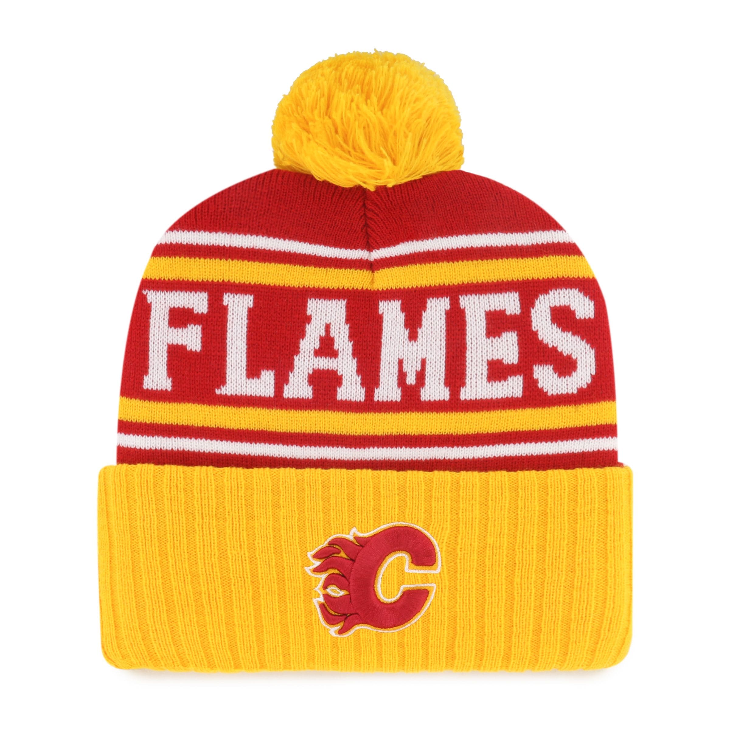 Tuque tricot rebord/pompon Snappy Flames de Calgary de la LNH, adulte ...