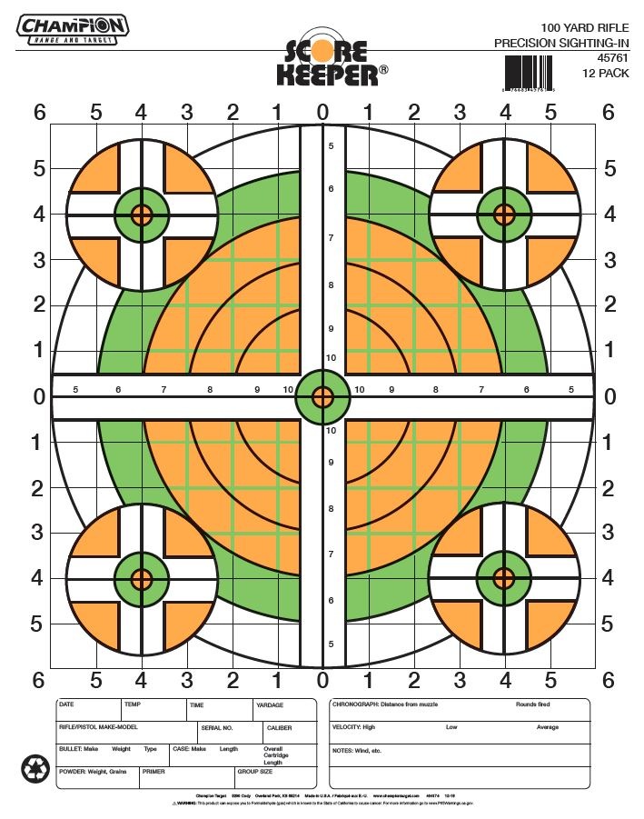 Champion Scorekeeper 100-Yard Rifle Sight-in Shooting Paper Target ...