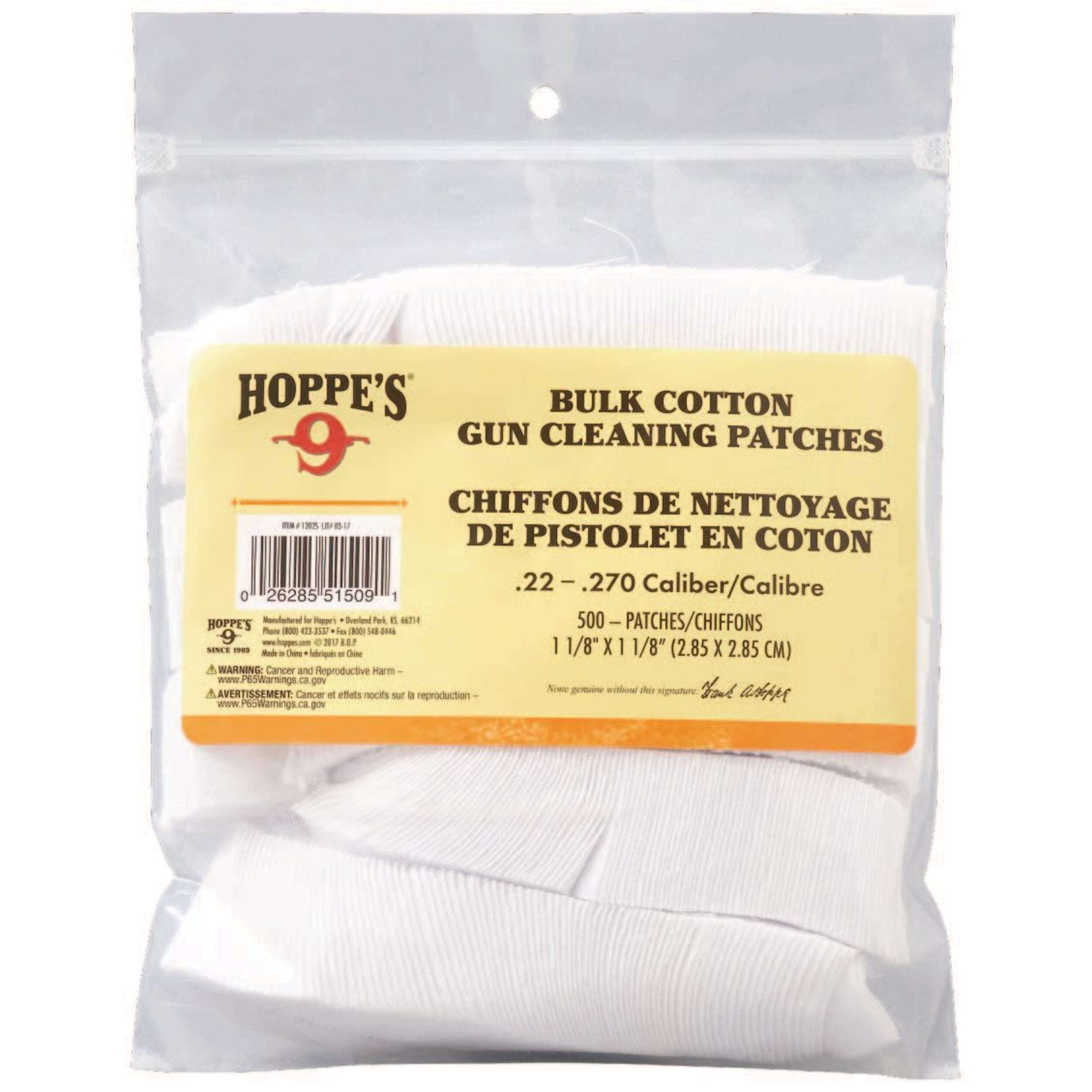 Hoppe's Hunting Gun Cleaning Patches, .22 to .270 Caliber, 500-pk ...