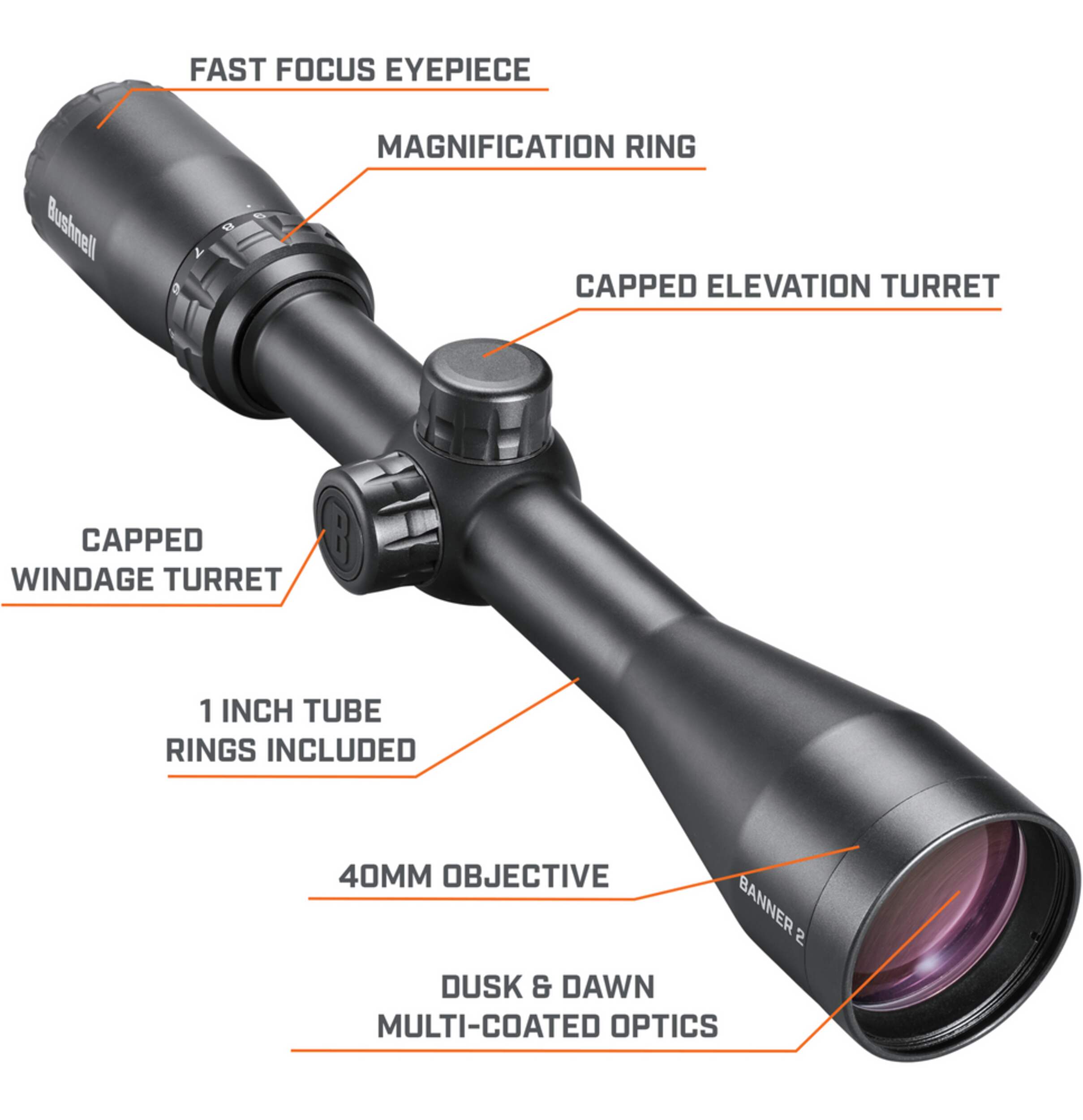 Bushnell Banner 2.0 Rifle Scope with Extended Eye Relief, 3-9x40mm ...