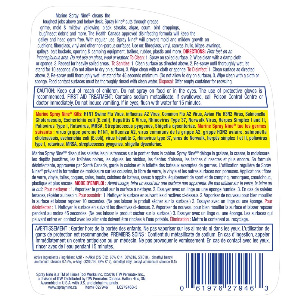 Spray Nine® Marine Heavy-Duty Cleaner/Disinfectant, 946ml Bottle ...