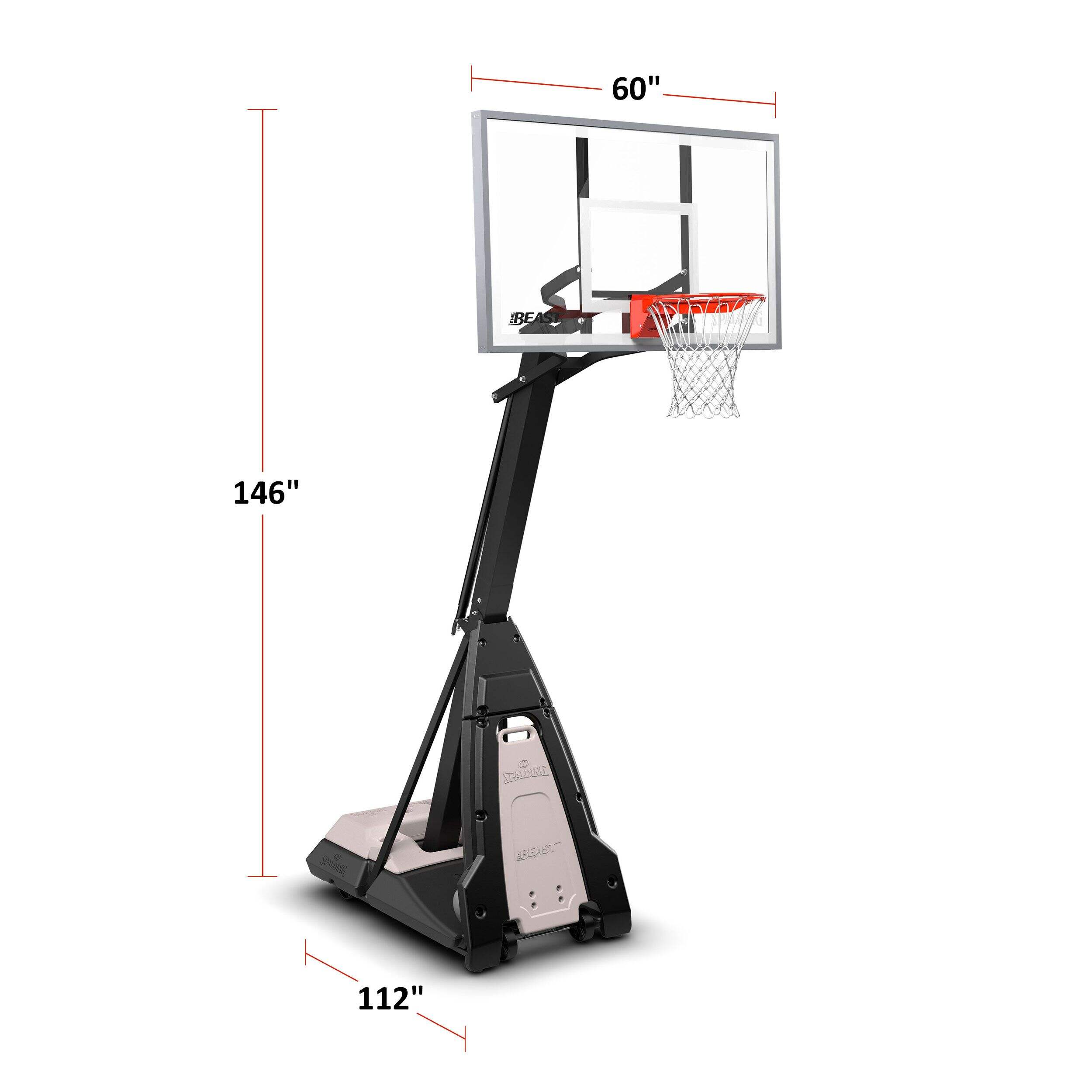 Spalding The Beast Tempered Glass Portable Adjustable Basketball ...