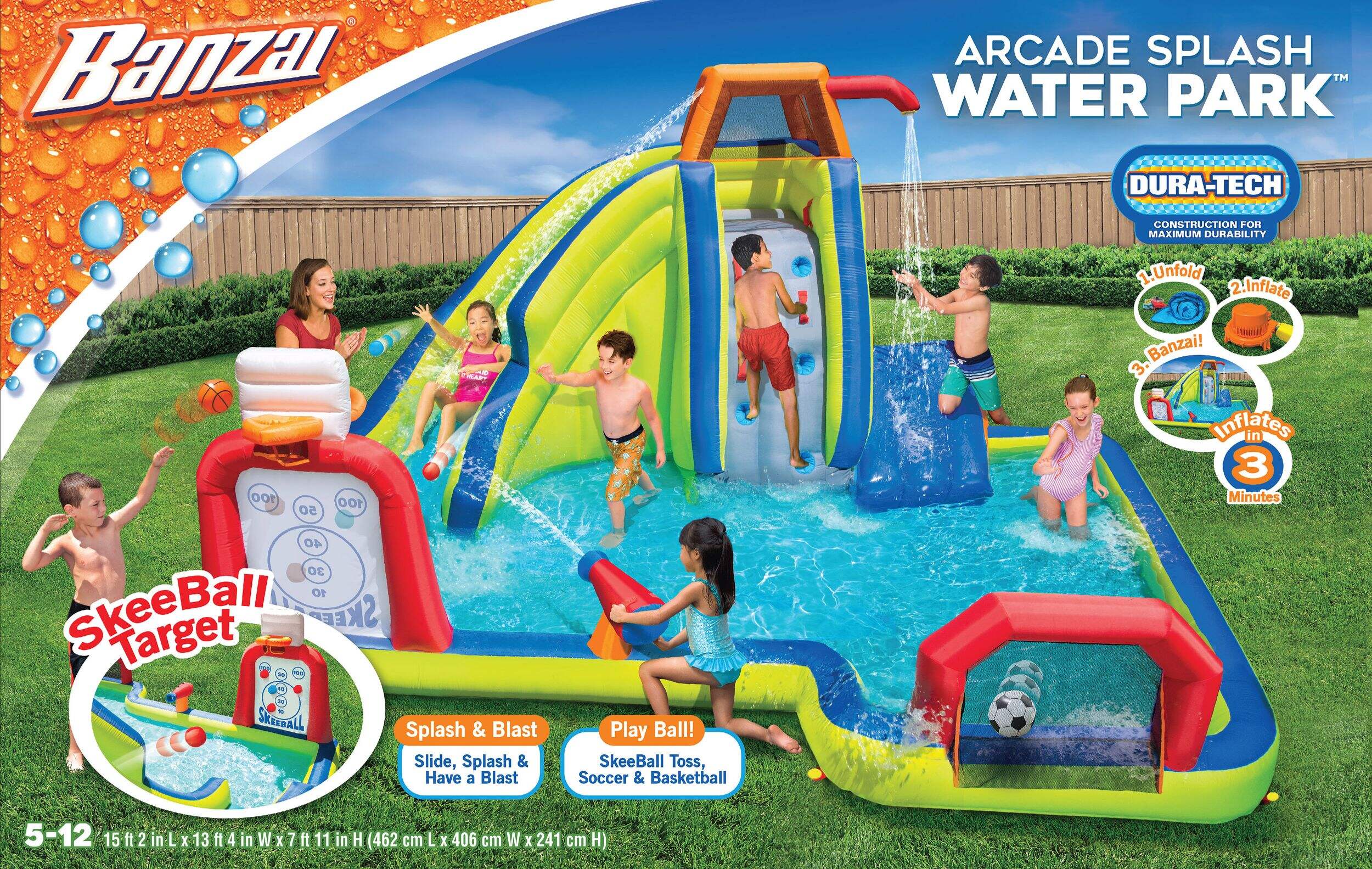 BANZAI Arcade Outdoor Inflatable Splash Water Park & Sports Centre ...