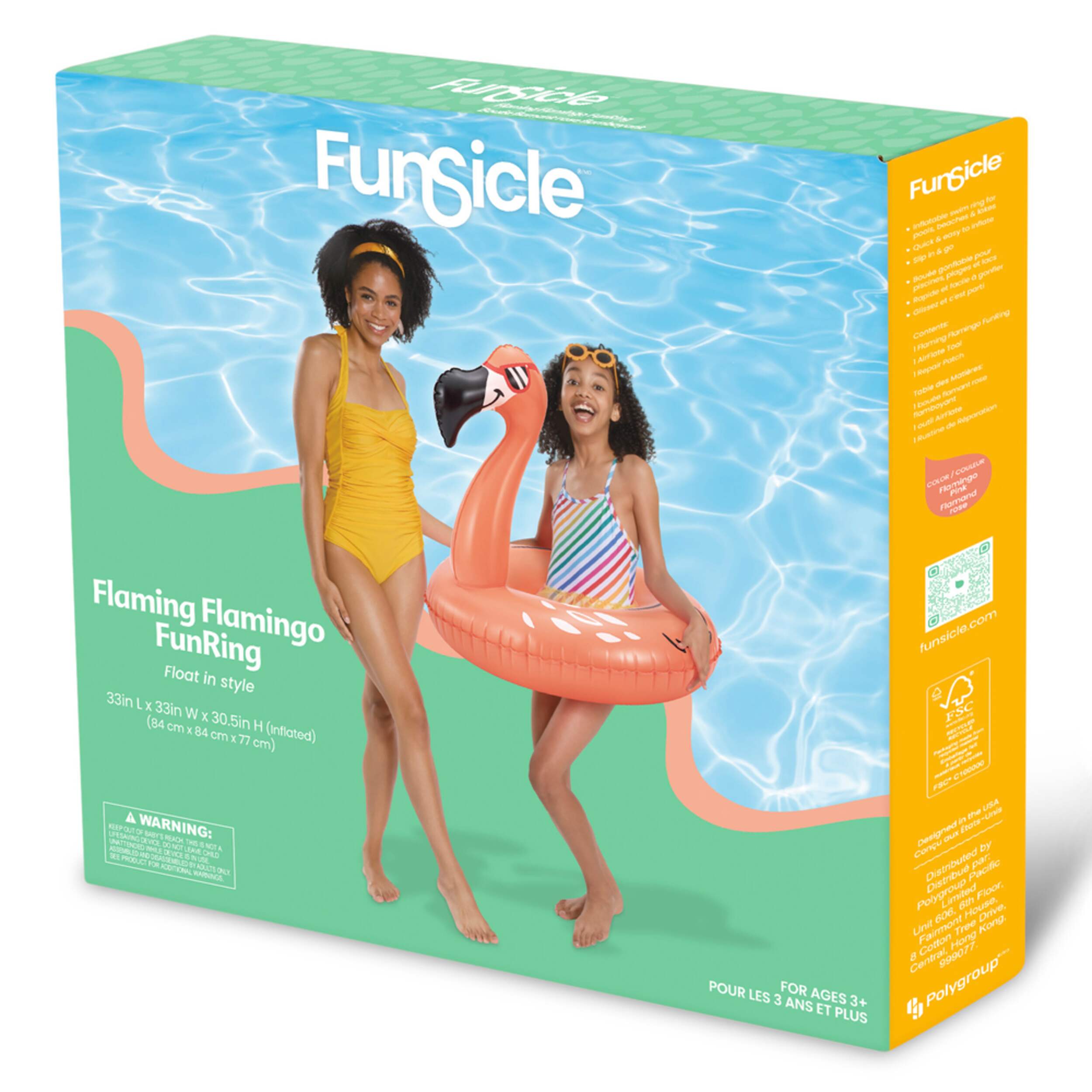 Funsicle Flaming Flamingo Inflatable Pool Swim Ring/Tube, 33-in ...