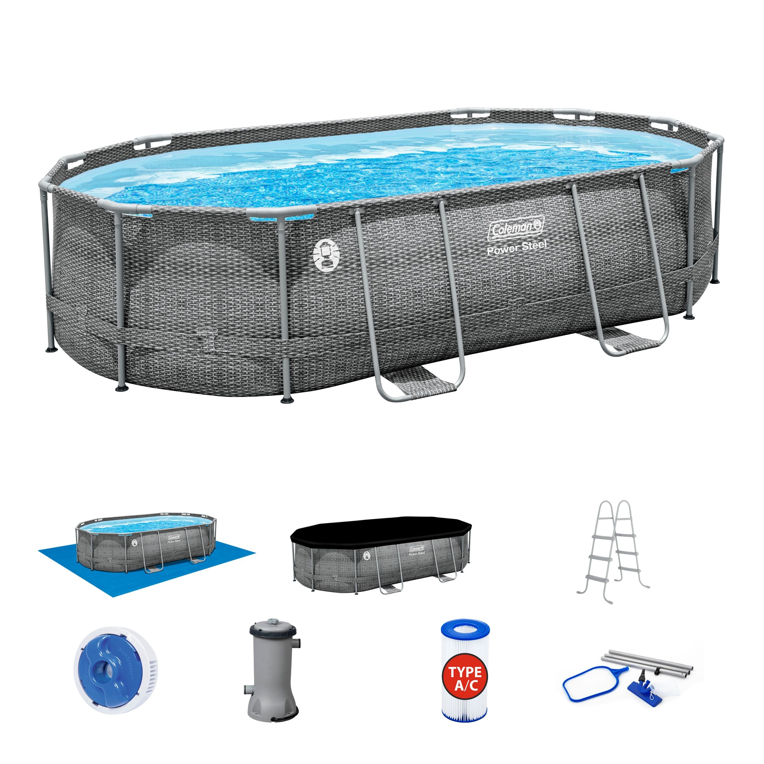 Coleman Oval Steel Frame Swimming Pool, 16-ft x 10-ft x 42-in ...