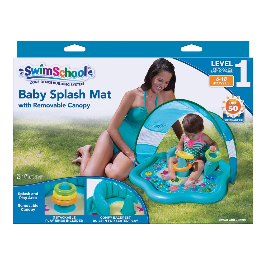 Swim School Inflatable Baby Splash Mat with Canopy, 28-in, Ages 6-18m ...
