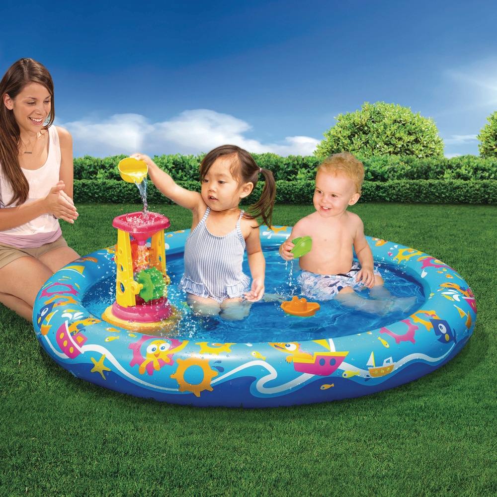 Banzai JR Splash Arcade Round Inflatable Activity Pool with Toys, 46-in ...