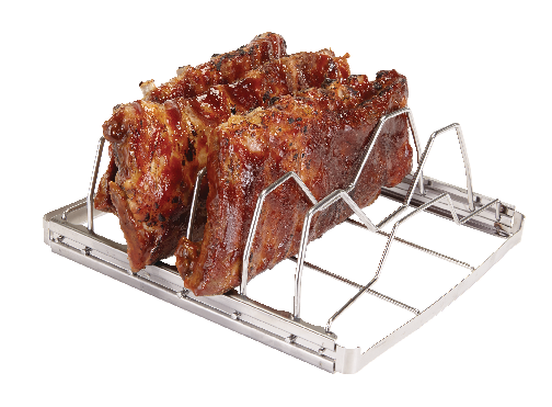 MASTER Chef Stainless Steel Folding BBQ Rib Rack, Roasting Stand, Holds ...