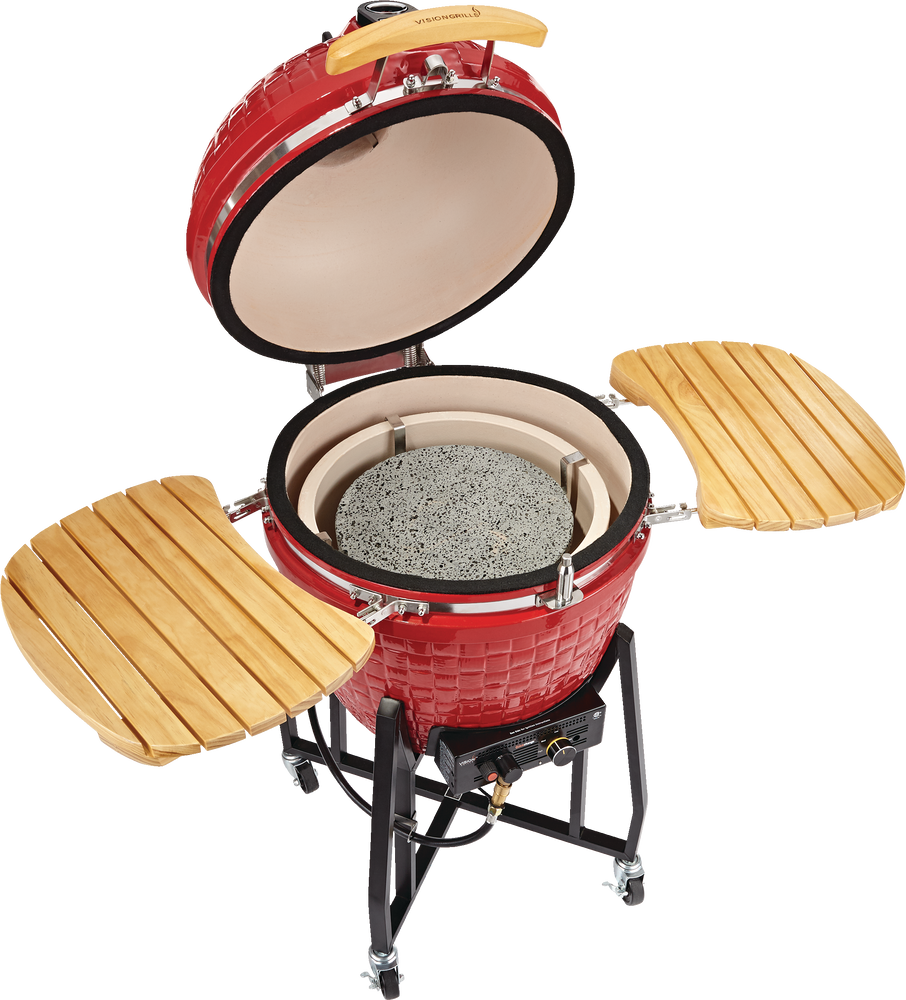 Vision Grills Portable Ceramic Kamado Charcoal BBQ Grill with Wooden ...