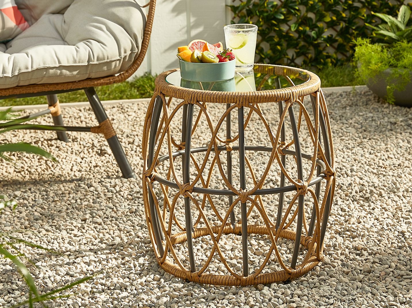 CANVAS Sydney All Weather Wicker Outdoor Patio Side Table w Glass Tabletop Canadian Tire