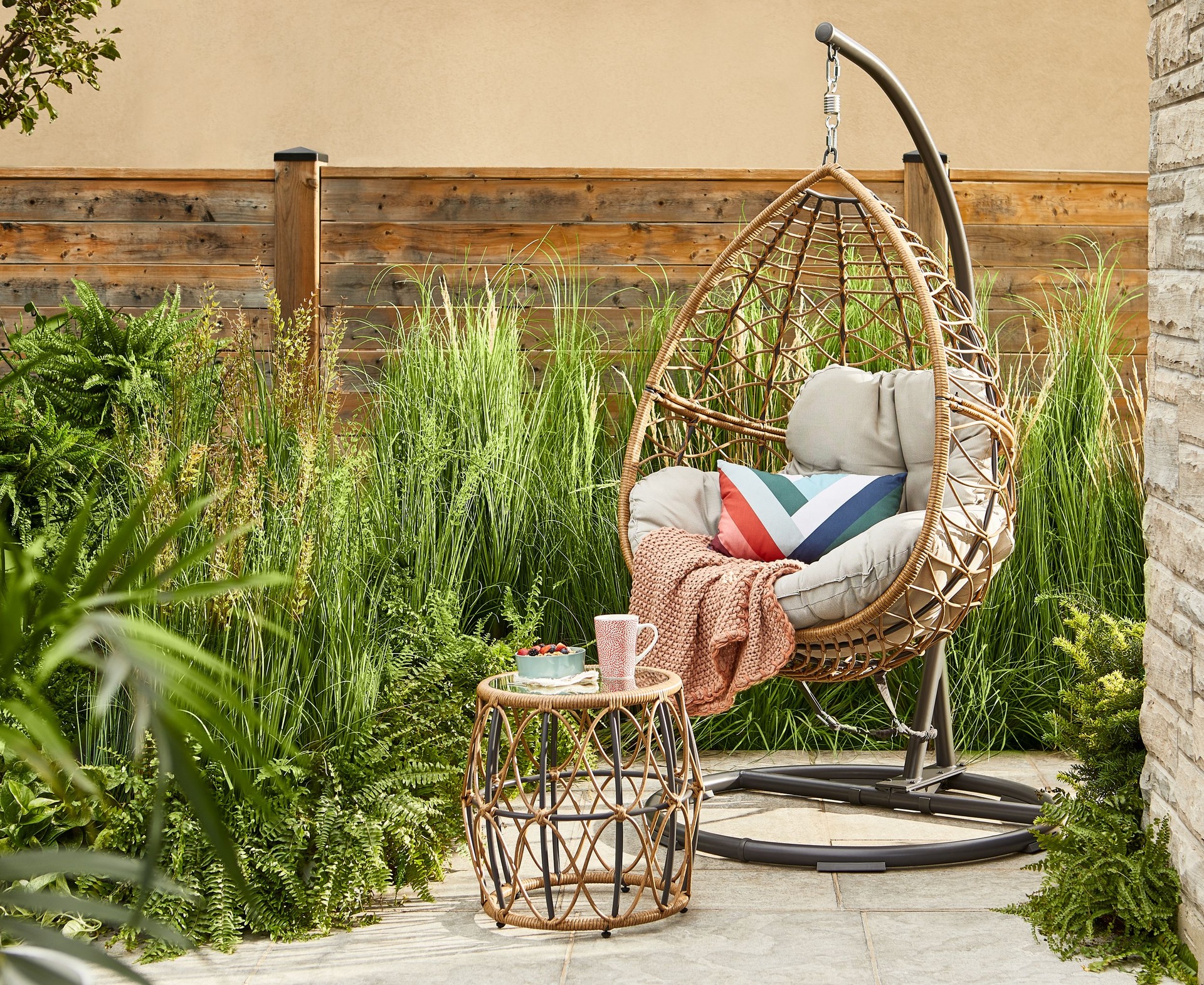 CANVAS Sydney All Weather Wicker Outdoor Patio Side Table w Glass Tabletop Canadian Tire