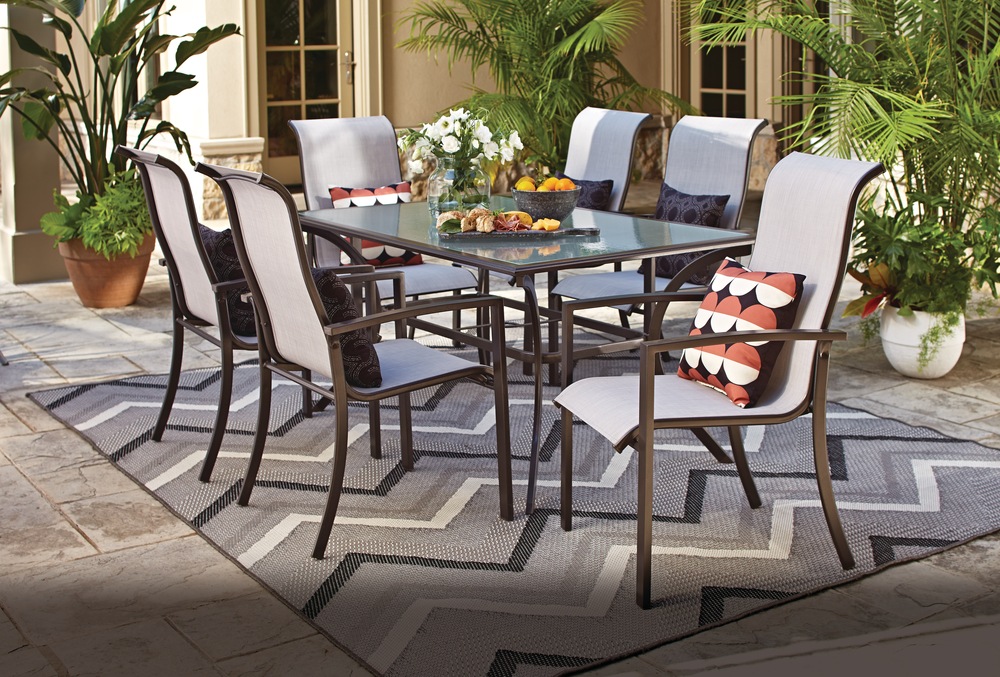 For Living Bluebay Rectangular Outdoor Patio Table w/ Glass Top ...