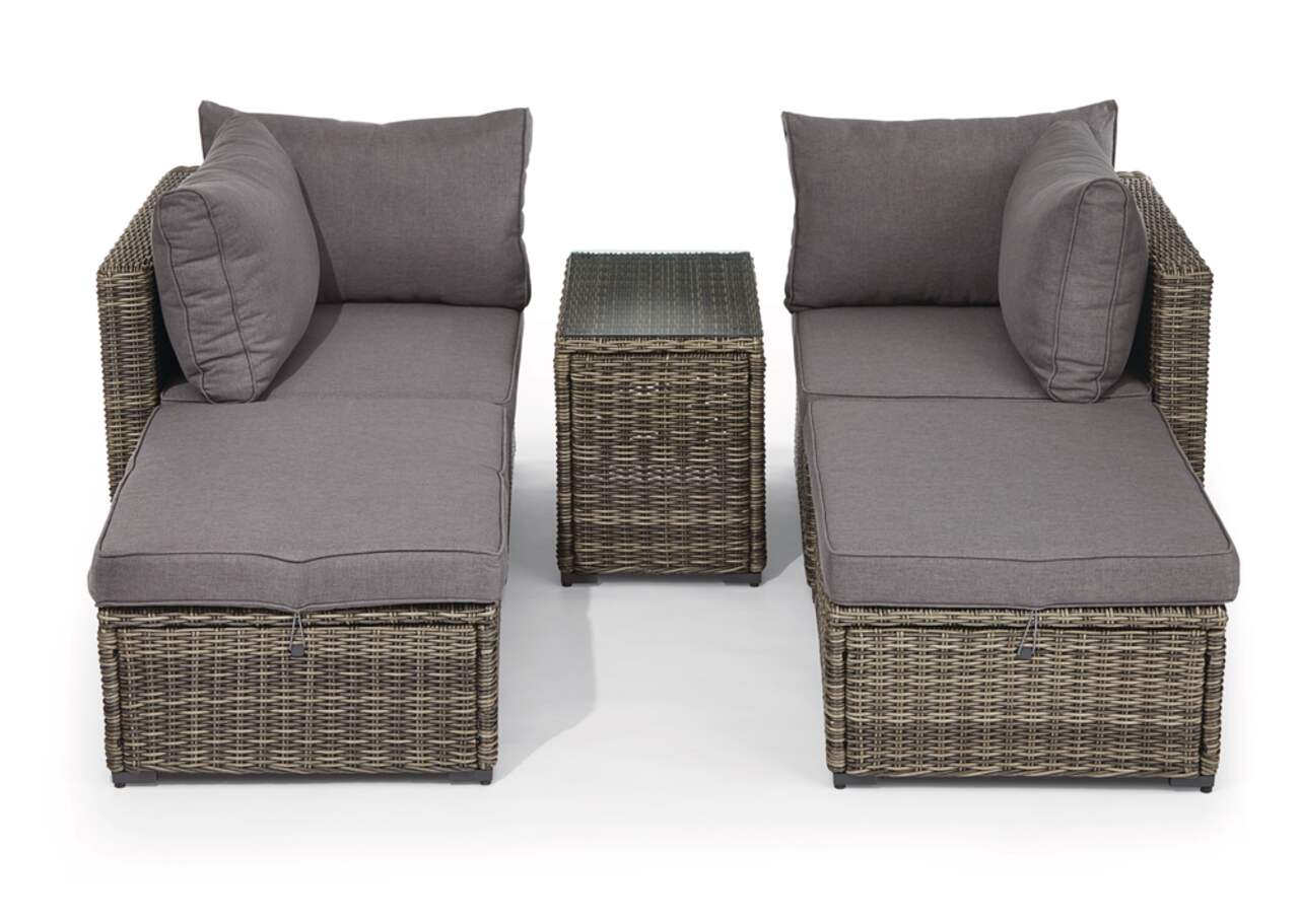 CANVAS Howe All Weather Wicker Outdoor Patio Modular Chaise Daybed Set w Glass Top 5 pc Canadian Tire