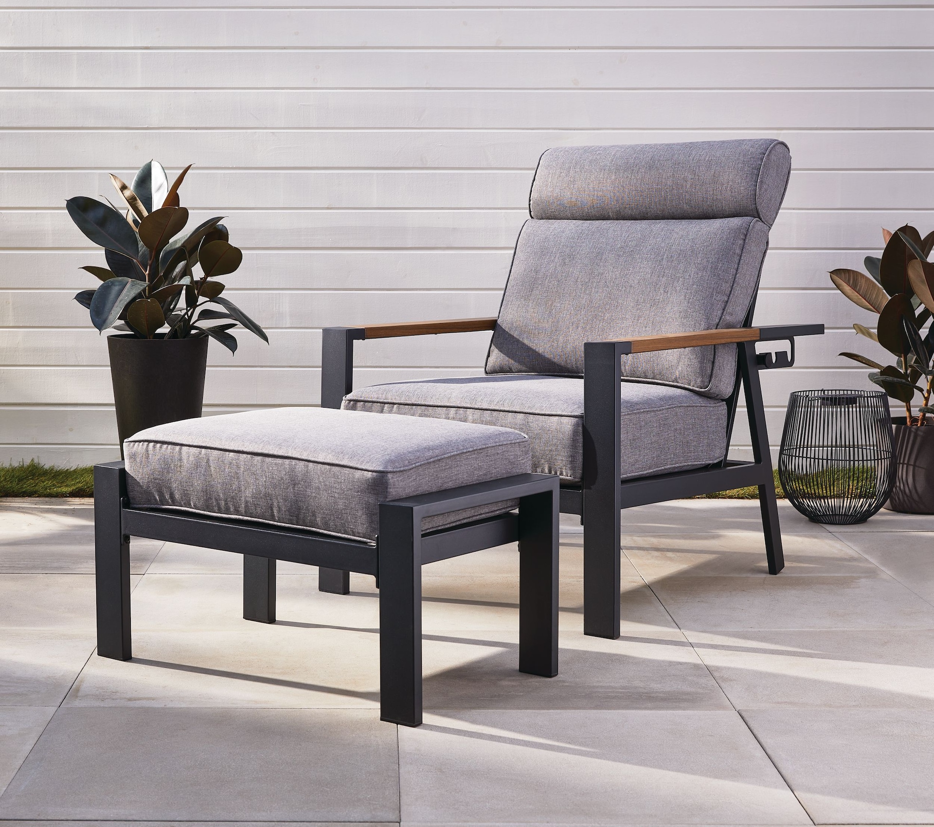 CANVAS Caswell Steel Outdoor Patio Recliner Ottoman Set 2 pc Canadian Tire