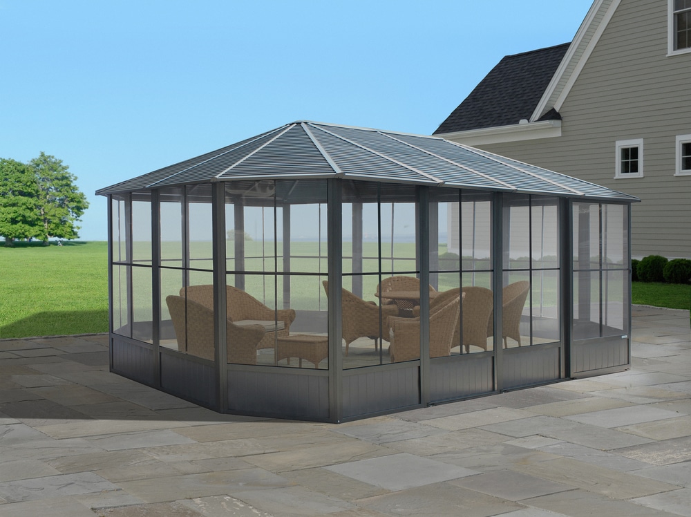 Sojag Korado Galvanized Steel Roof Outdoor Solarium with Sliding Door ...