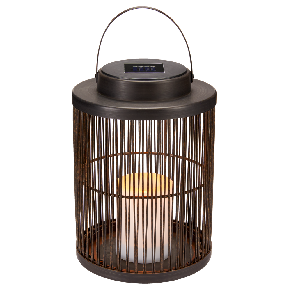 CANVAS Luma Wicker Solar Lantern with Candle, Black | Canadian Tire