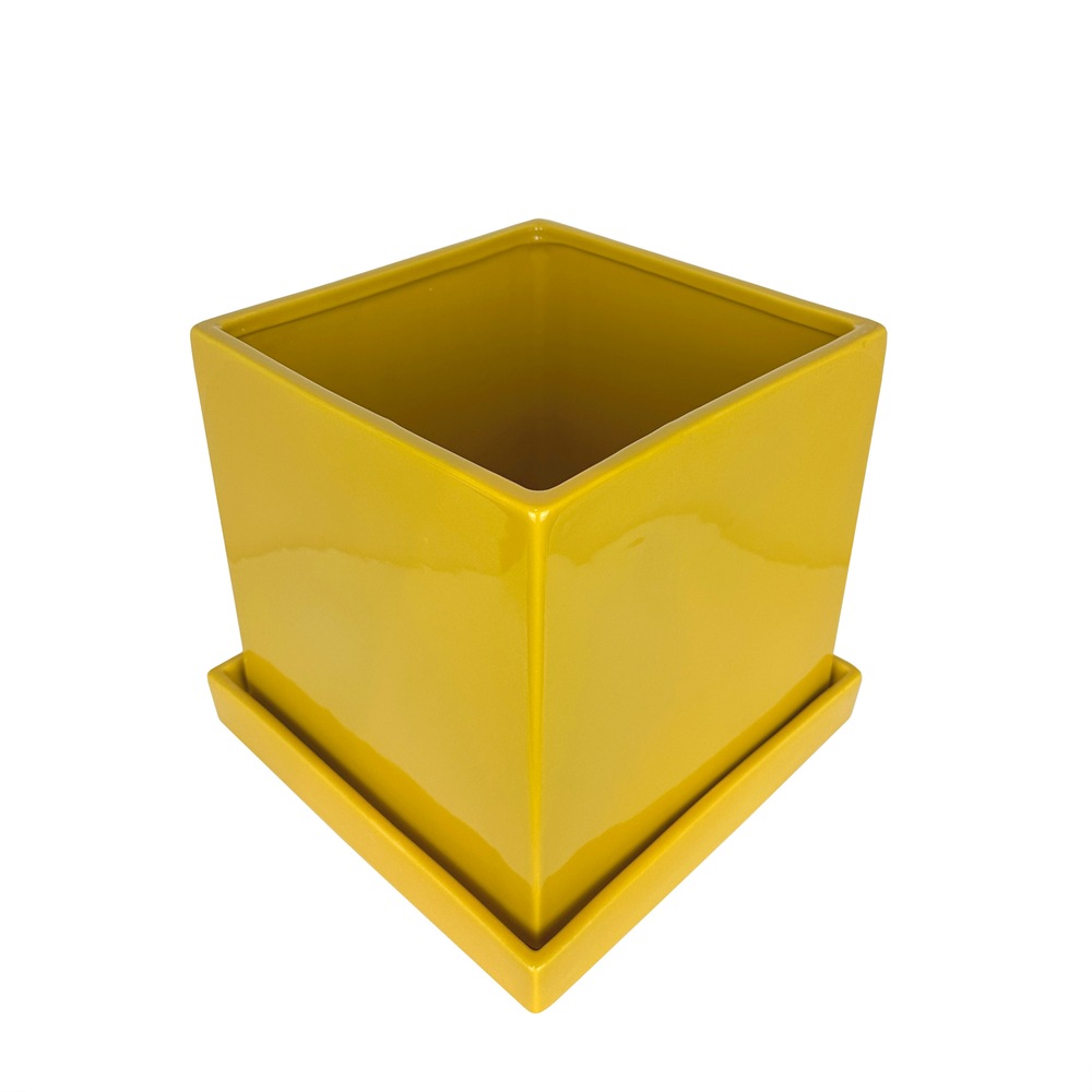 Capri Decorative Garden Square Ceramic Planter with Saucer, 6-in ...