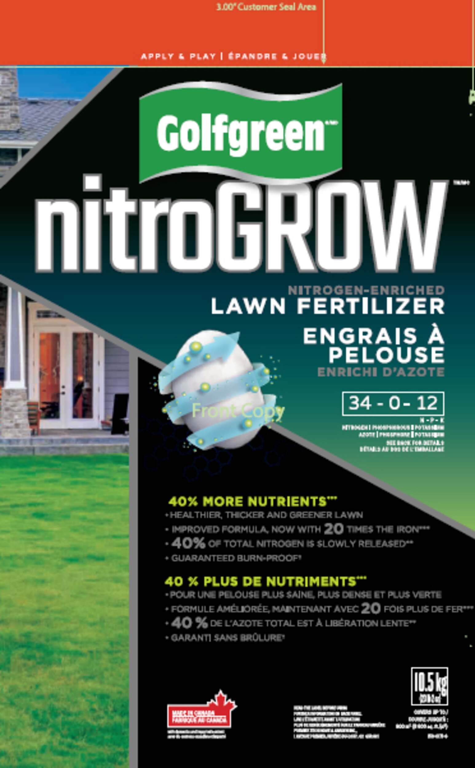 Golfgreen NitroGROW Nitrogen-Enriched Lawn Fertilizer, 34-0-12, 800-m2 ...