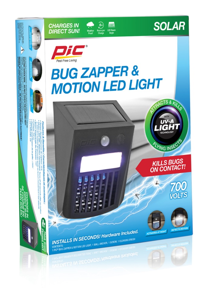 PIC 700V 6-Hour Solar Weather-Proof UV-A Mosquito/Bug Zapper & Motion ...