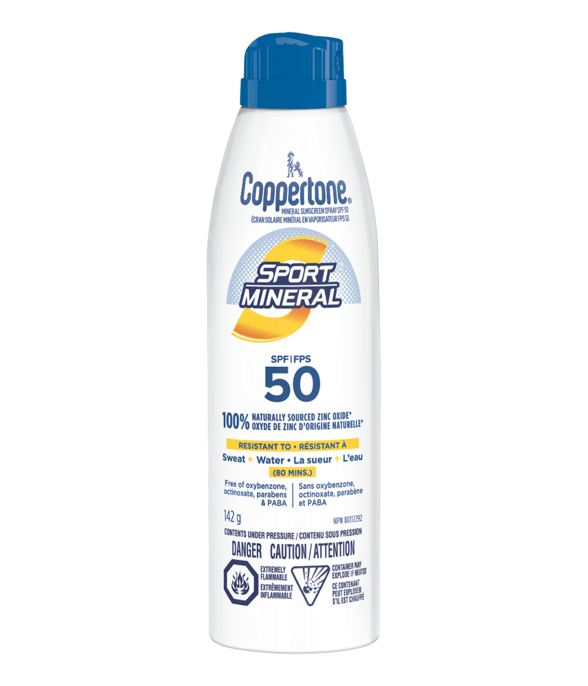 Coppertone Sports SPF 50 Mineral Sunscreen Spray, Water-Resistant, 142 ...